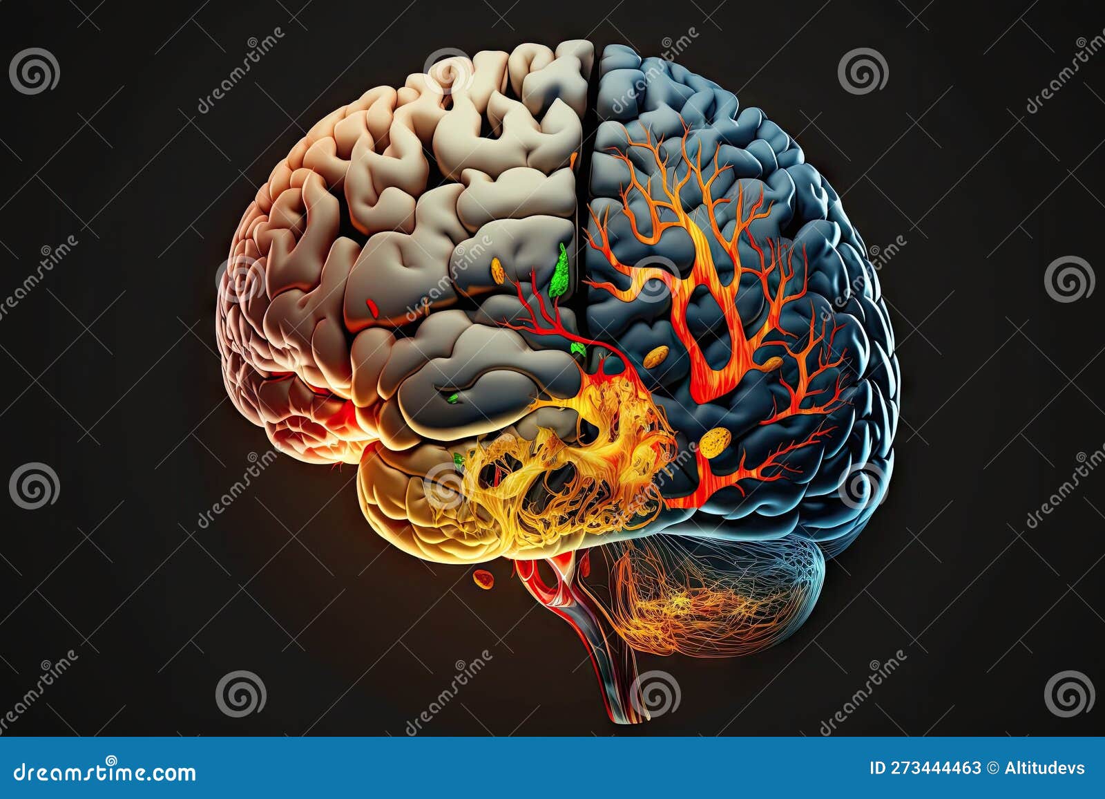 Human Brain Structure with Mixed Feelings Isolated on Dark Background ...