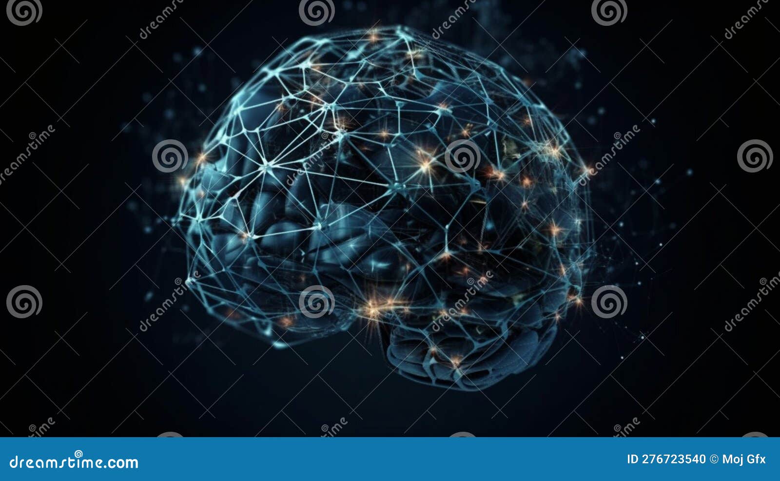 Human Brain is Surrounded by a Network of Polygons on a Dark Blue ...
