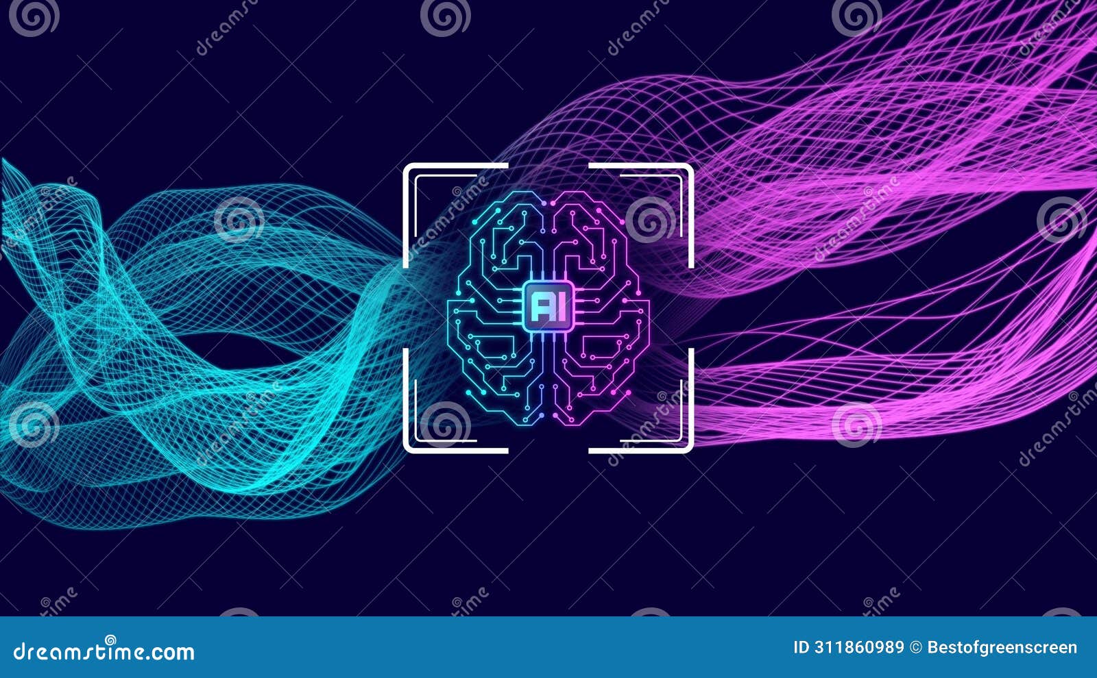 Human Brain Symbolic for AI Artificial Intelligence Centered into Background of Grid Waves Stock ...