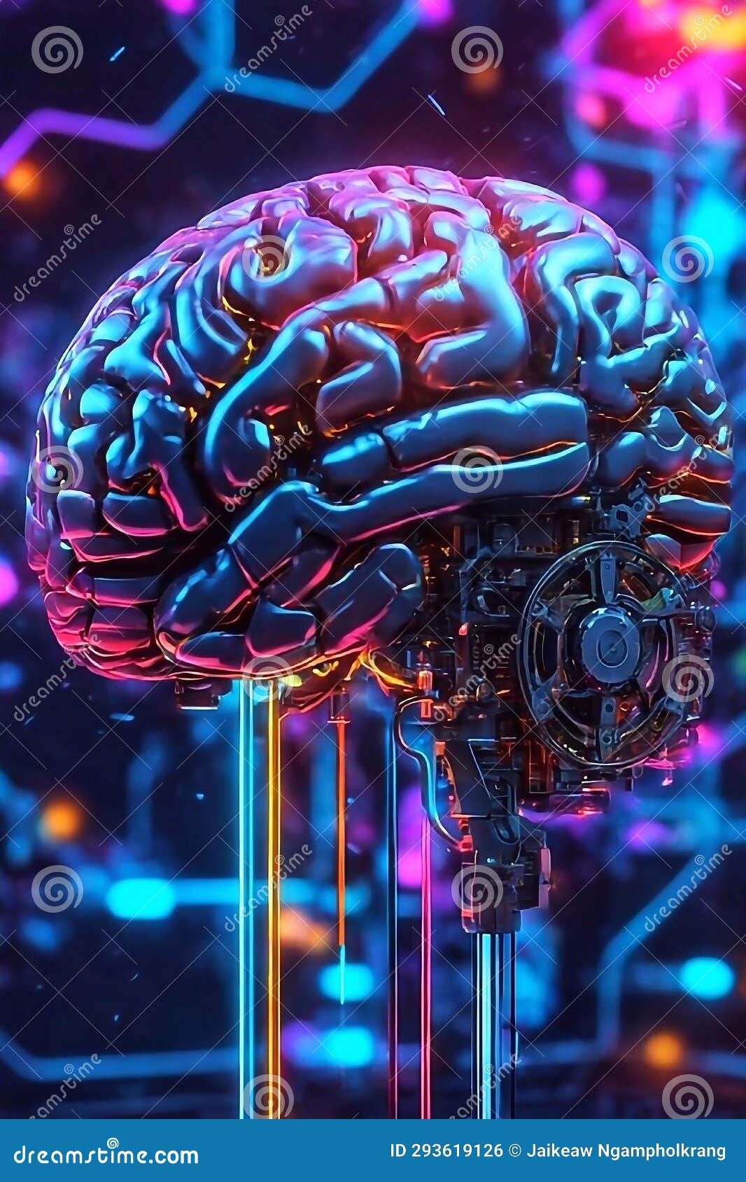 Human Brain on Technology Background Stock Illustration - Illustration ...