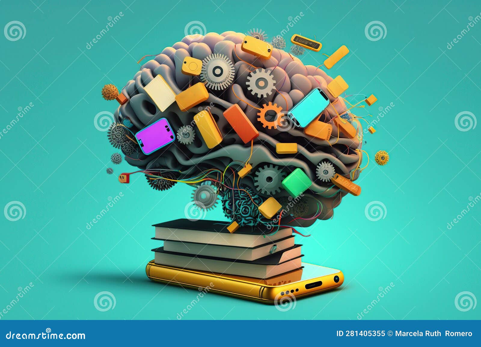 Human Brain, Technology and Scientific Knowledge. Generative AI Stock ...