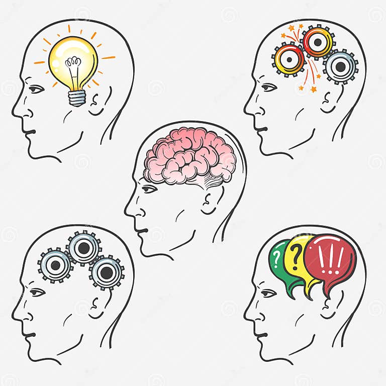Human Brain Thinking Process Set Stock Vector - Illustration of brain ...