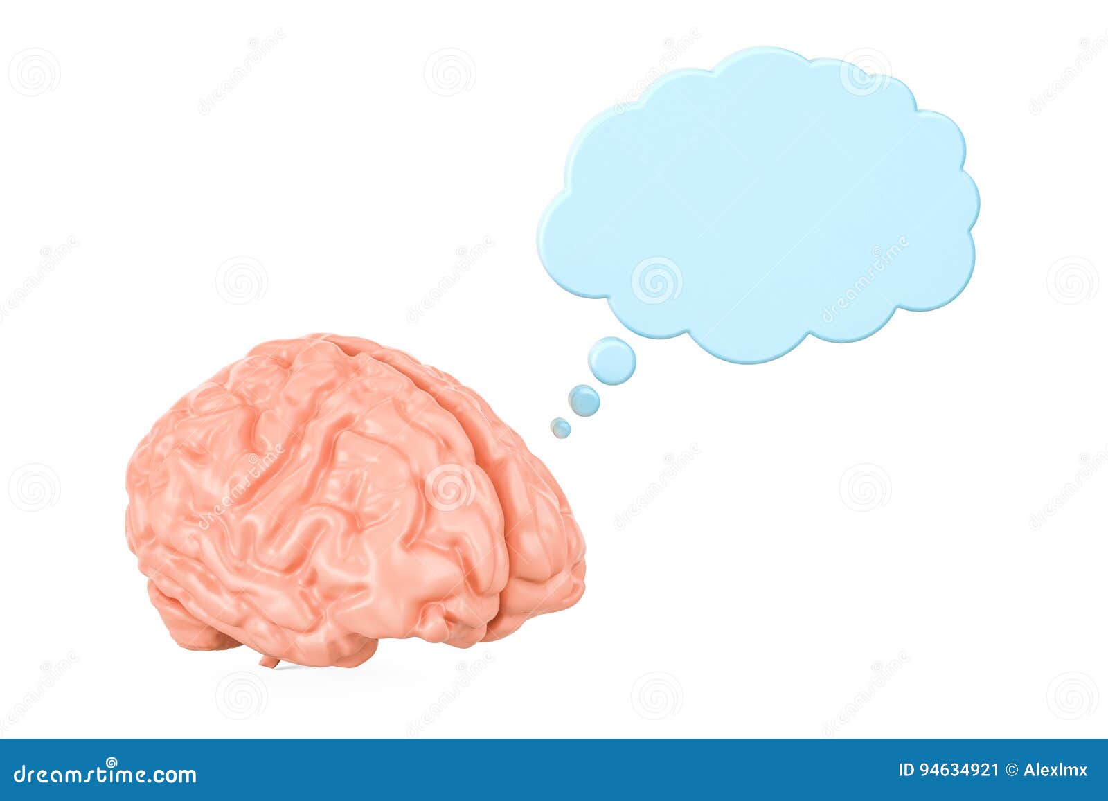 Human Brain with Thought Cloud, 3D Rendering Stock Illustration ...