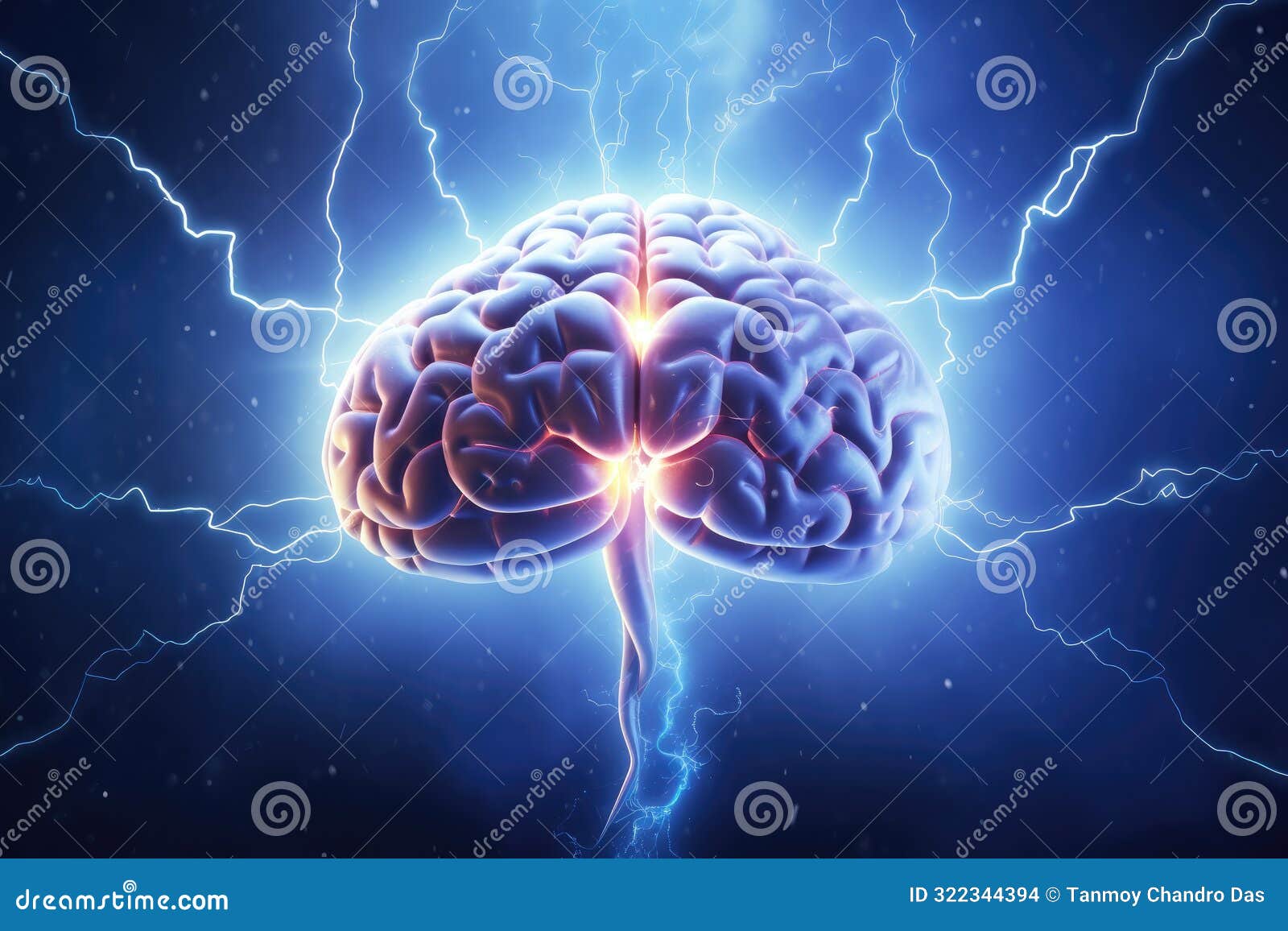 Human Brain with Thunderbolt, 3D Illustration, Mind Power Concept with ...