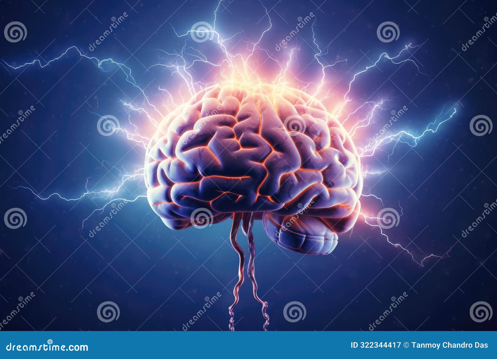 Human Brain with Thunderbolt, 3D Illustration, Mind Power Concept with ...