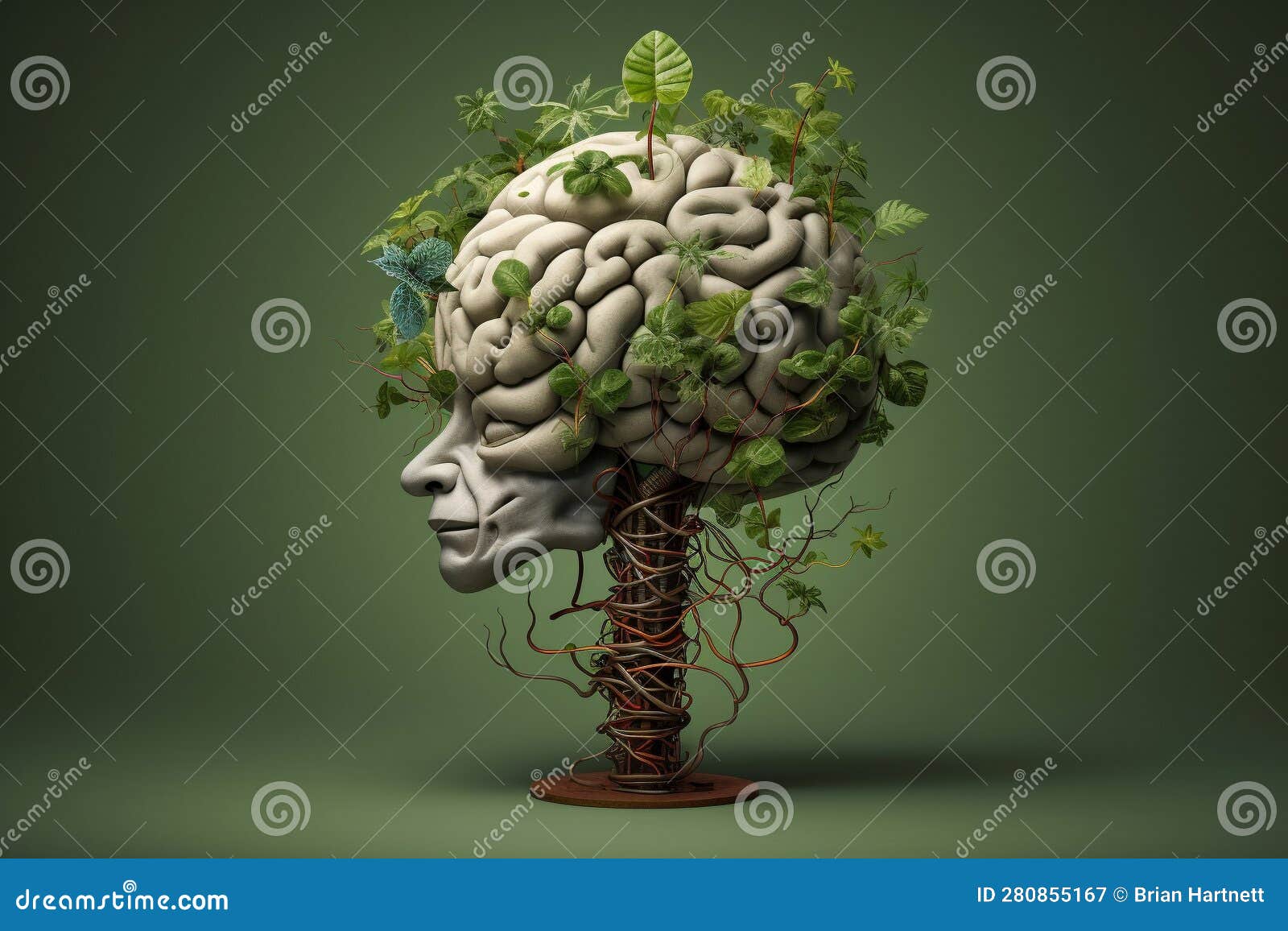 A Human Brain Tree with a Face, Generative AI Stock Illustration ...
