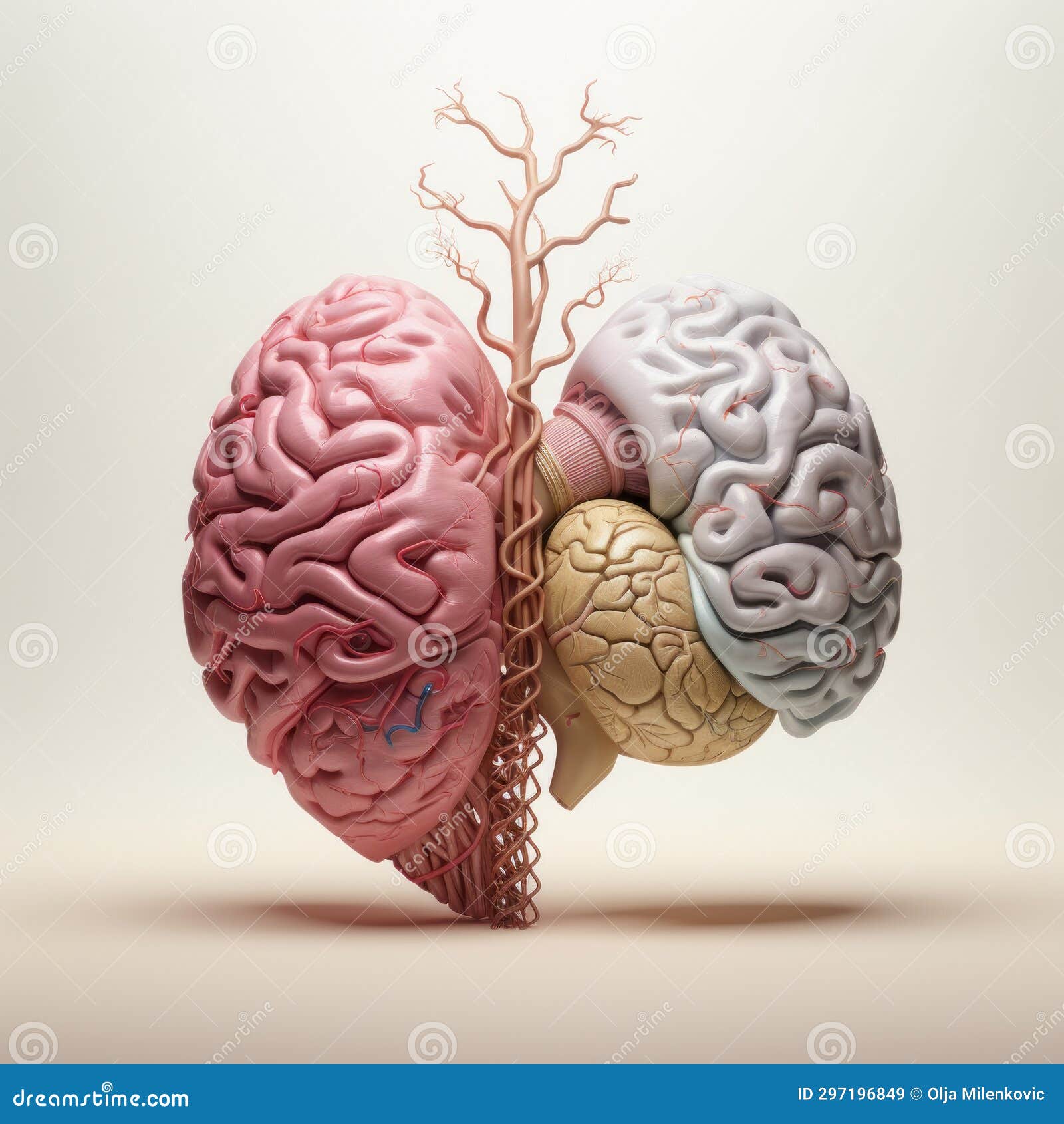 Human Brain and Tree in the Form of a Human Brain. 3d Illustration ...