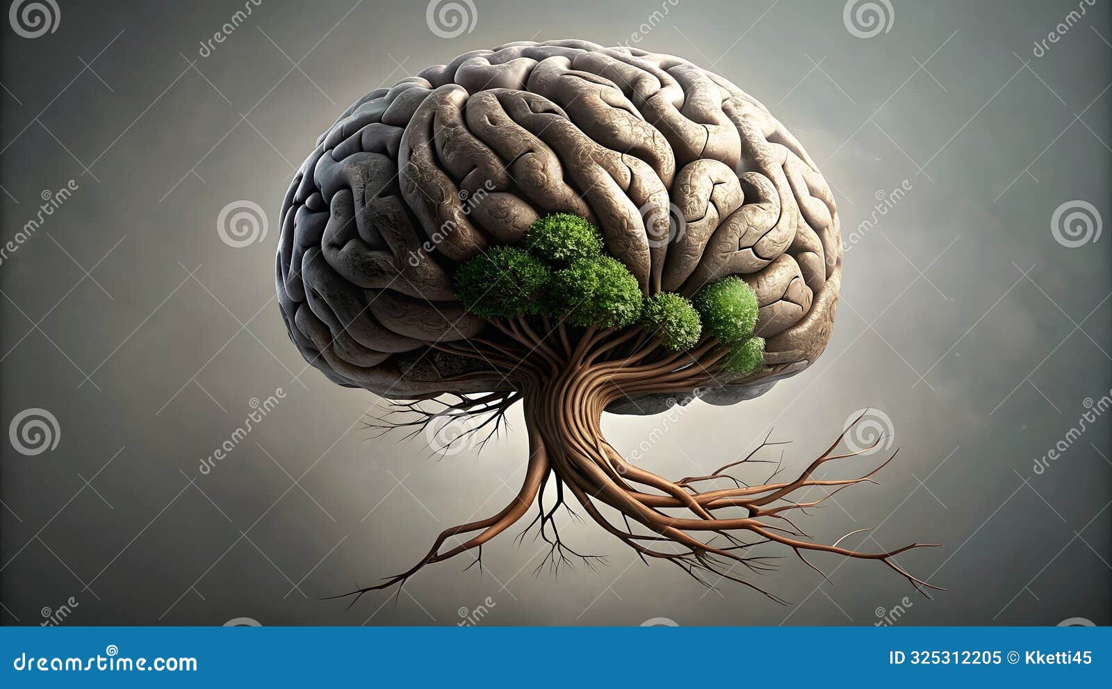 Human Brain with Tree Roots, 3d Render, Computer Generated Image Stock ...