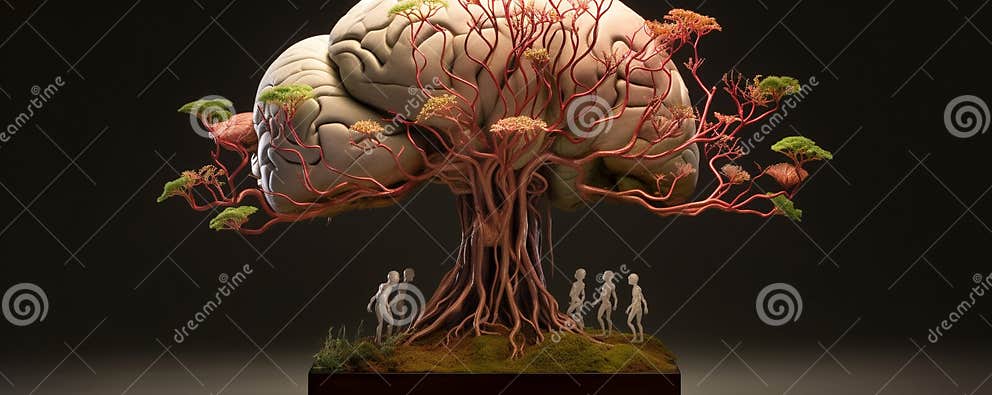 A Human Brain Tree Surrounded by Aliens Observing it, Generative AI ...