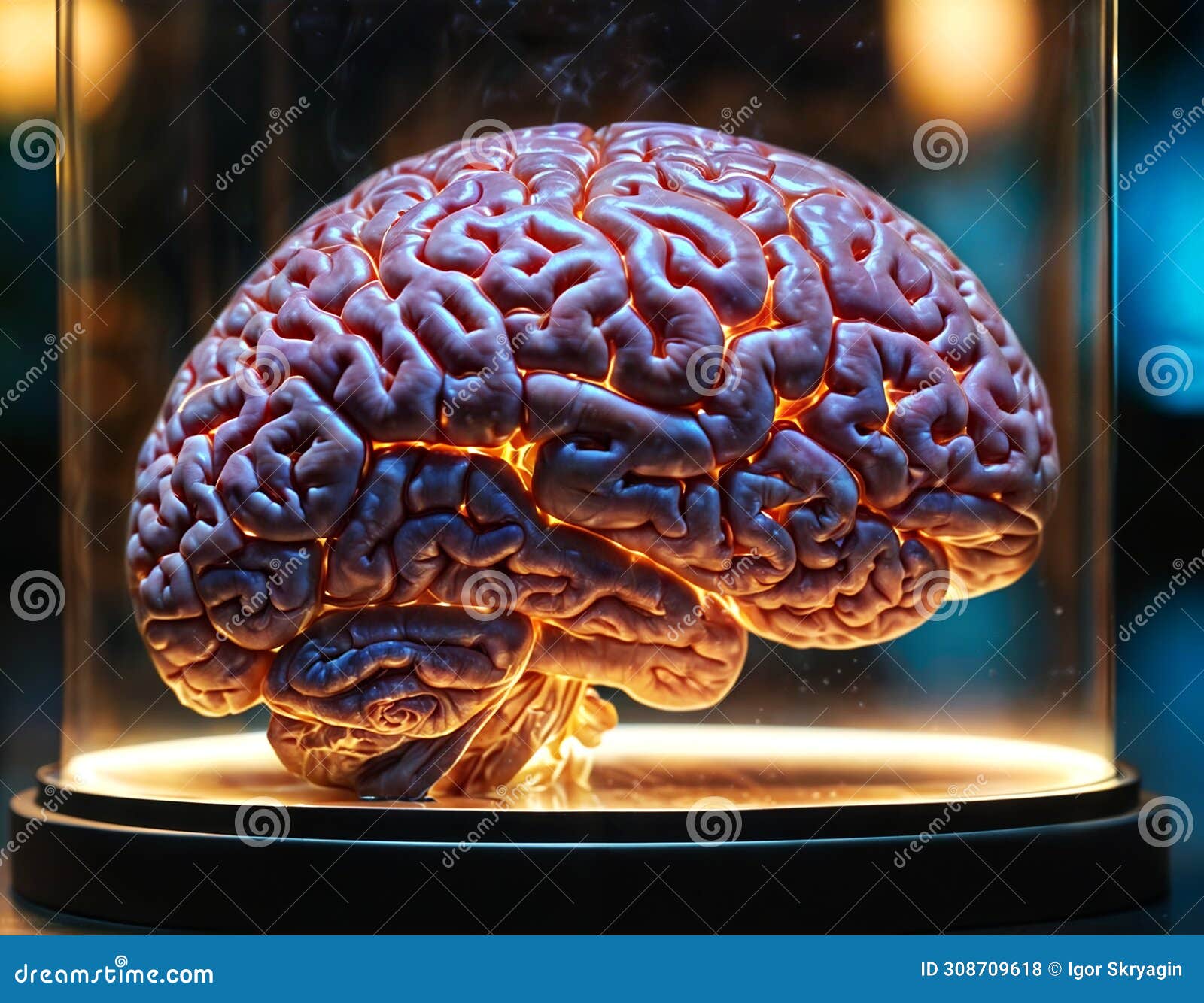 Human Brain Under a Glass Flask on a Laboratory Table, Background ...