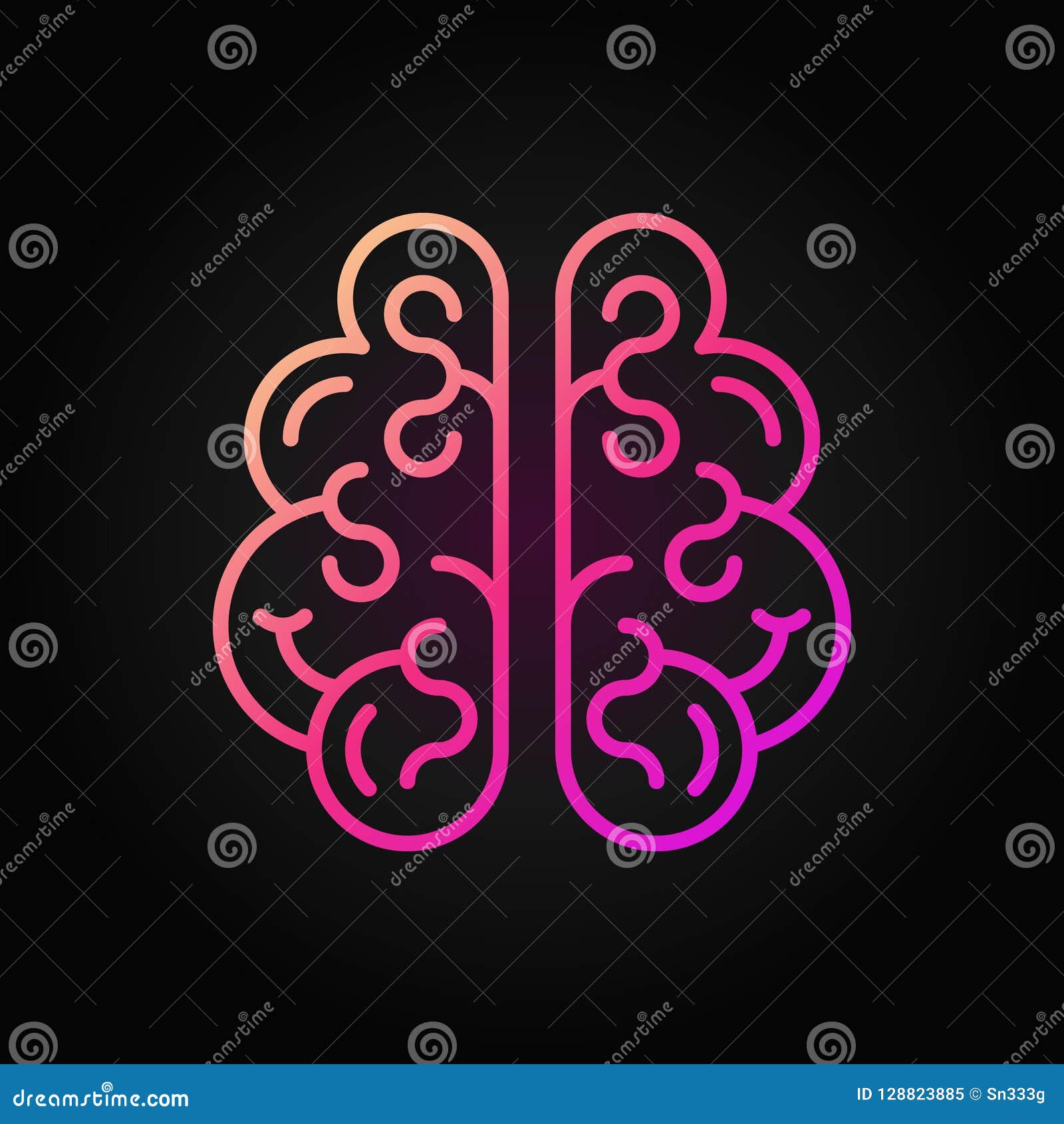 Human Brain Vector Red Icon in Outline Style on Dark Background Stock ...