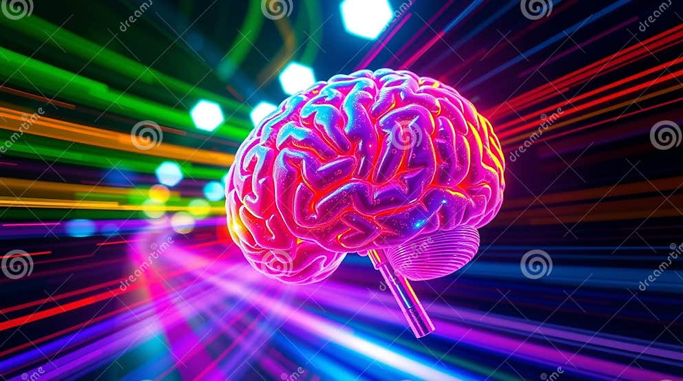 Human Brain in Vibrant, Dynamic Light Streaks. Represents Intelligence ...
