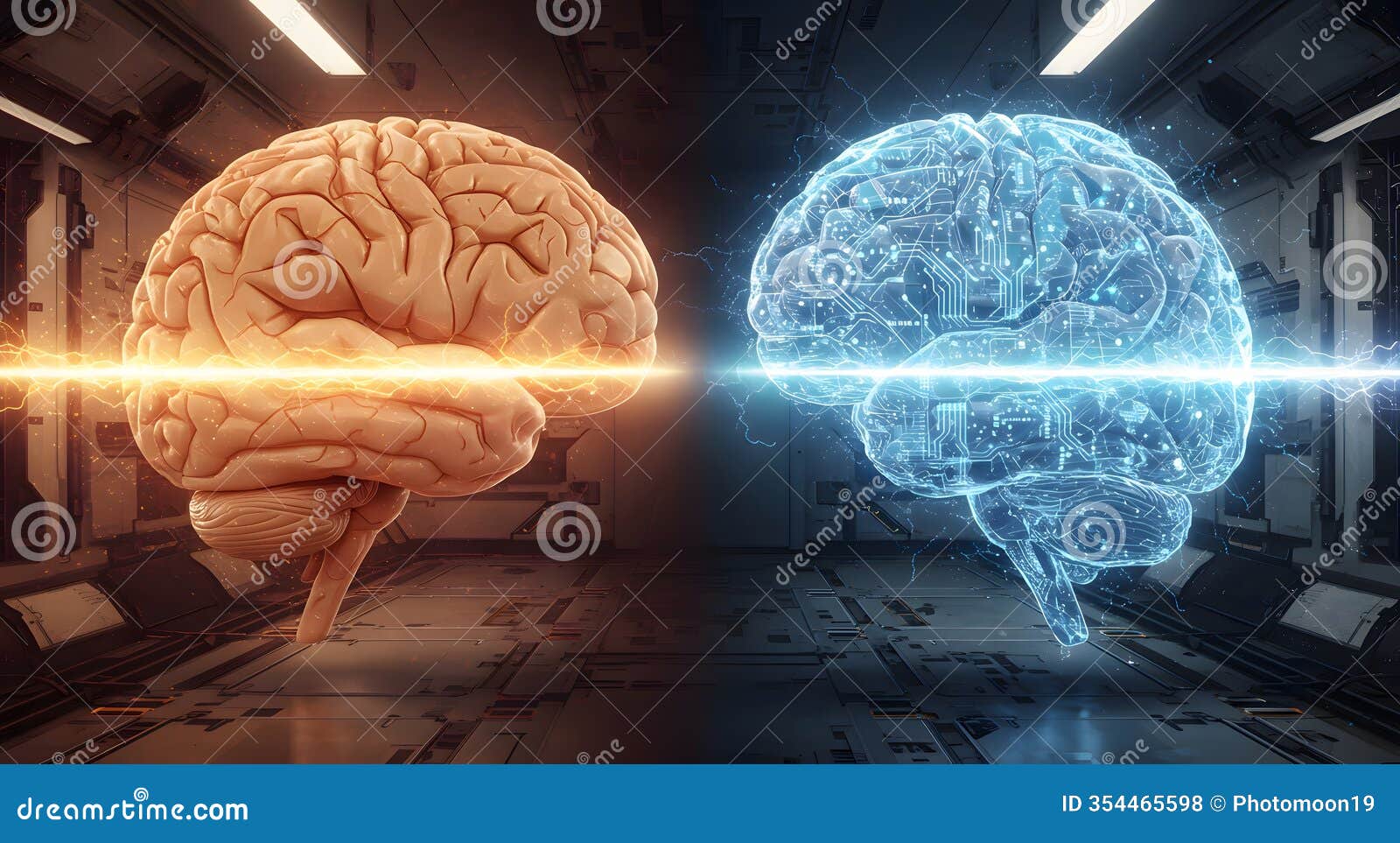 Human Brain Vs. Artificial Intelligence Digital Brain Concept Stock ...