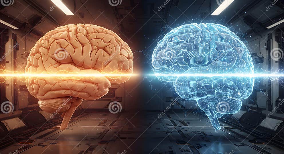 Human Brain Vs. Artificial Intelligence Digital Brain Concept Stock ...