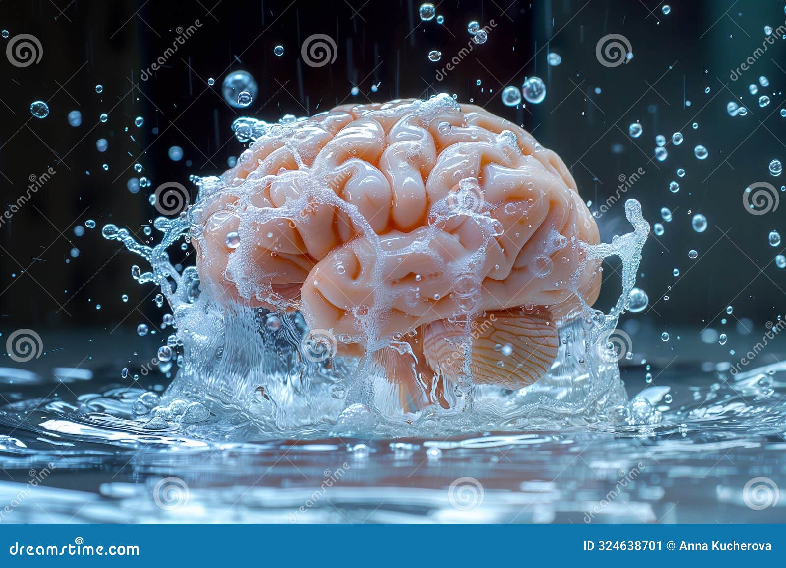 Human Brain In Water Splash On Black Background, Brainwashing Concept ...