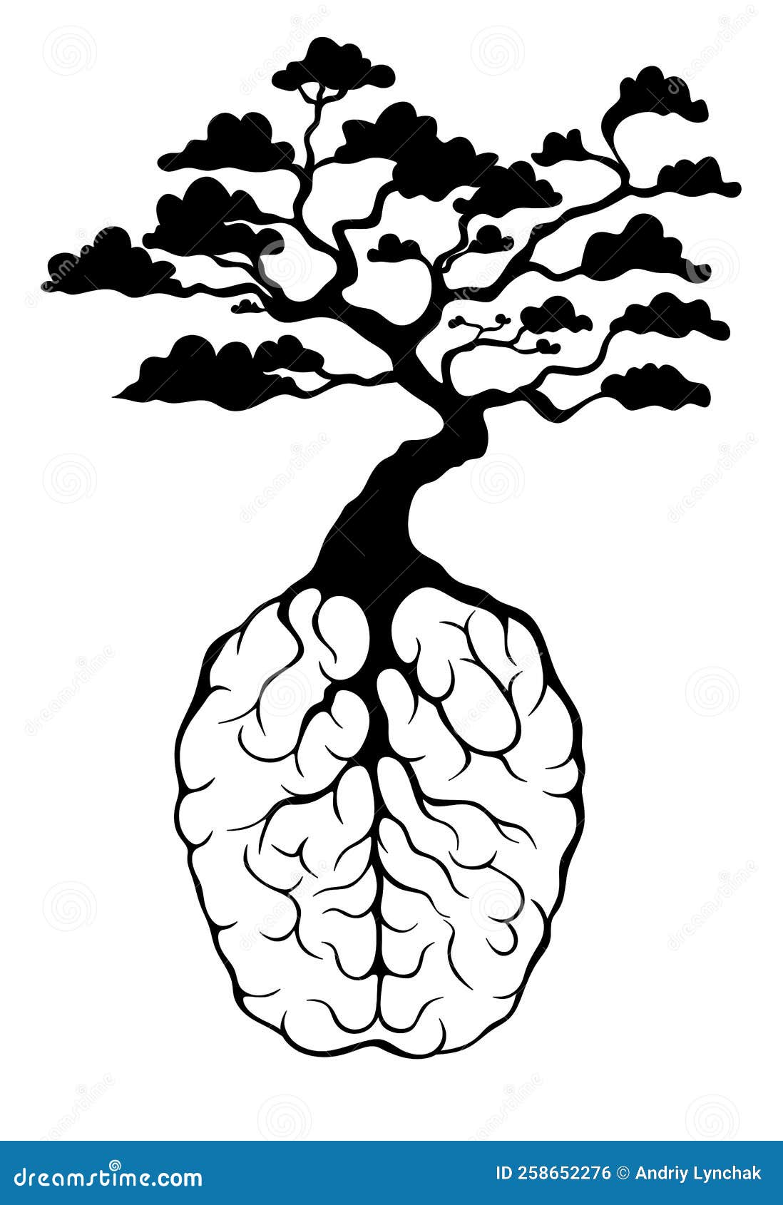 Human Brain. Isolated Illustration of Brain with Bonsai Tree. the Tree ...