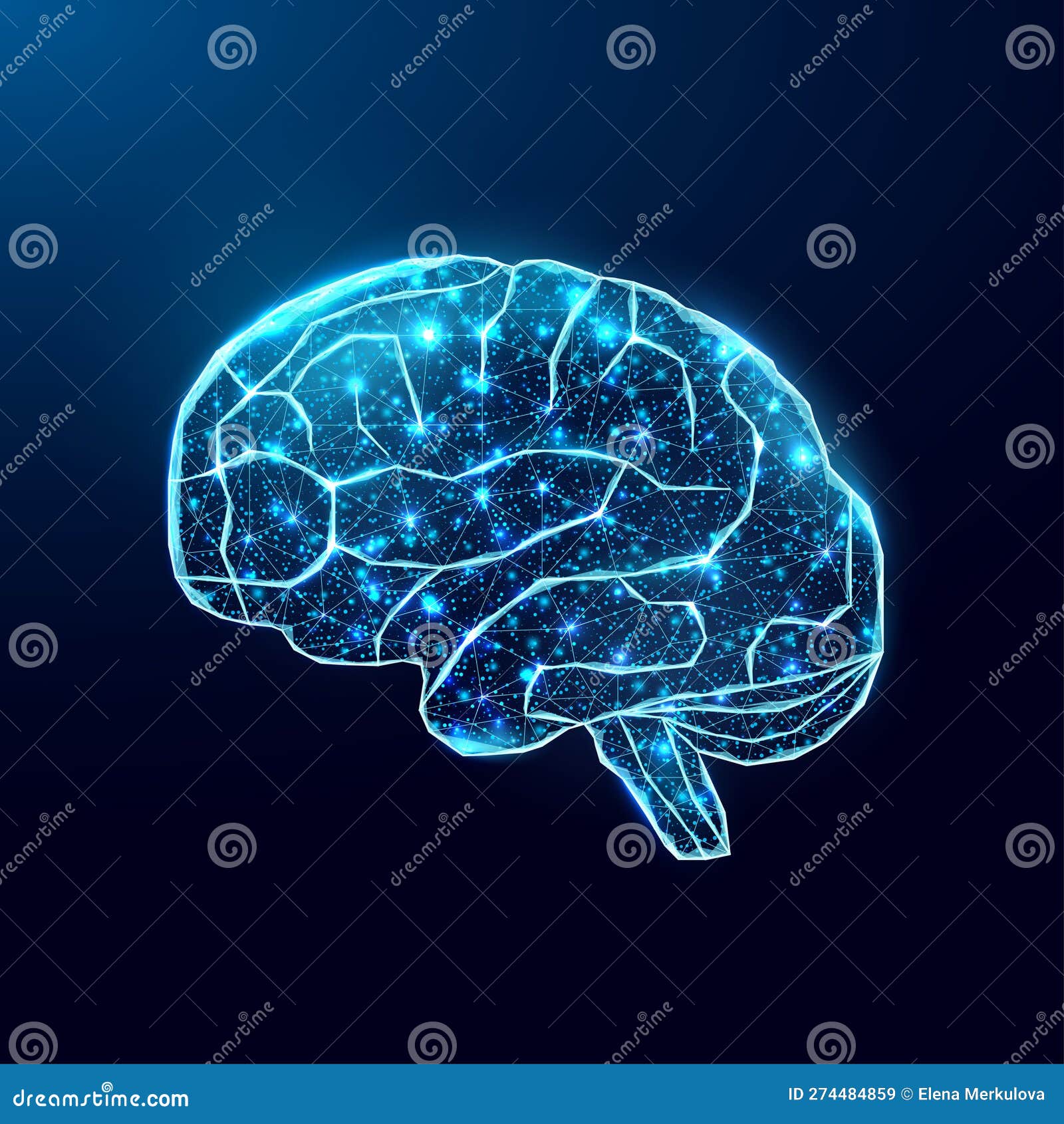 Human Brain Wireframe Low Poly Style Concept For Medical Brain