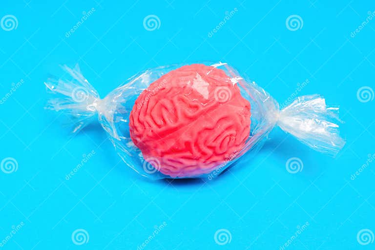 Human Brain Wrapped in Plastic on Blue Stock Photo - Image of studio ...