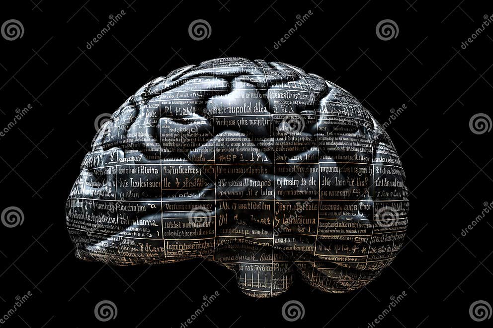 Human Brain with Written Text in Different Languages. Stock Photo ...