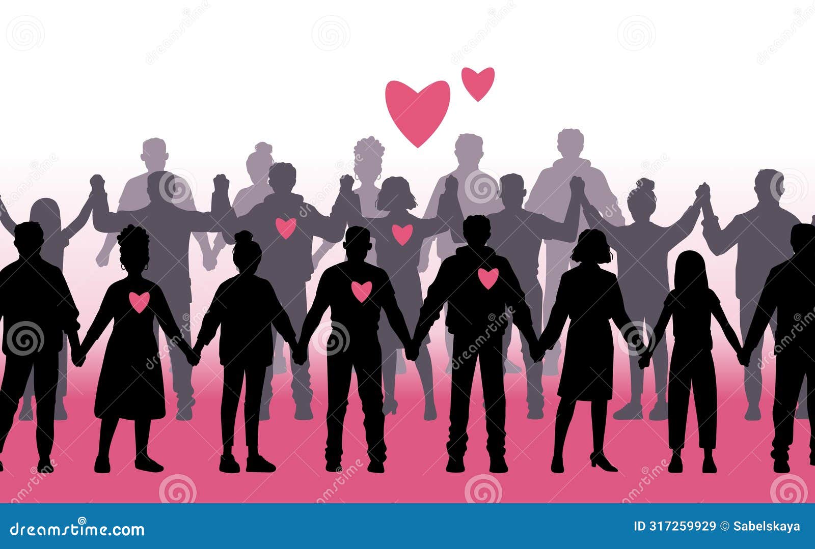 Love and Unity Human Chain Vector Illustration. Stock Illustration ...
