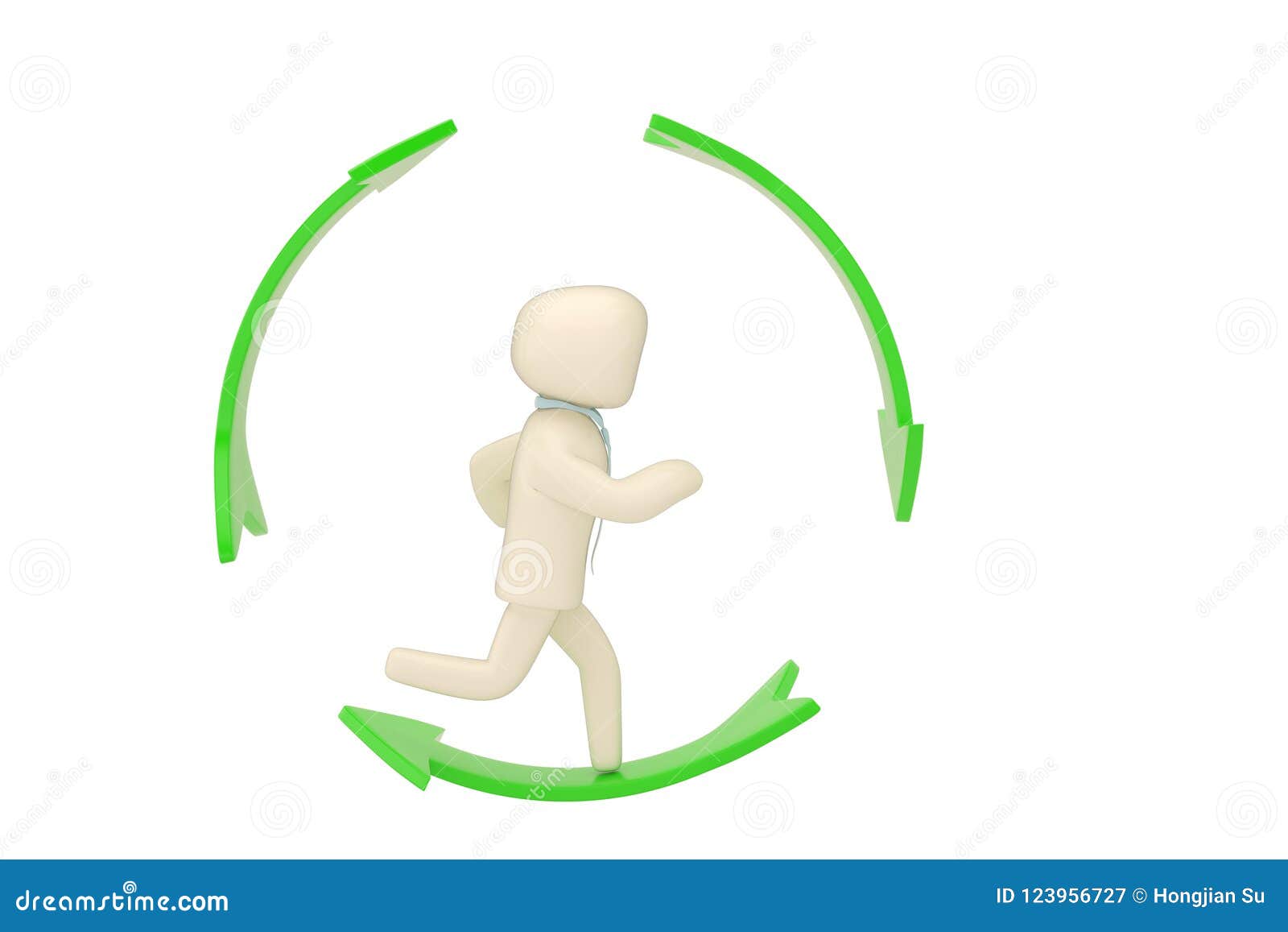 A Human Character Run in the Green Ring Arrows 3d Illustration. Stock ...