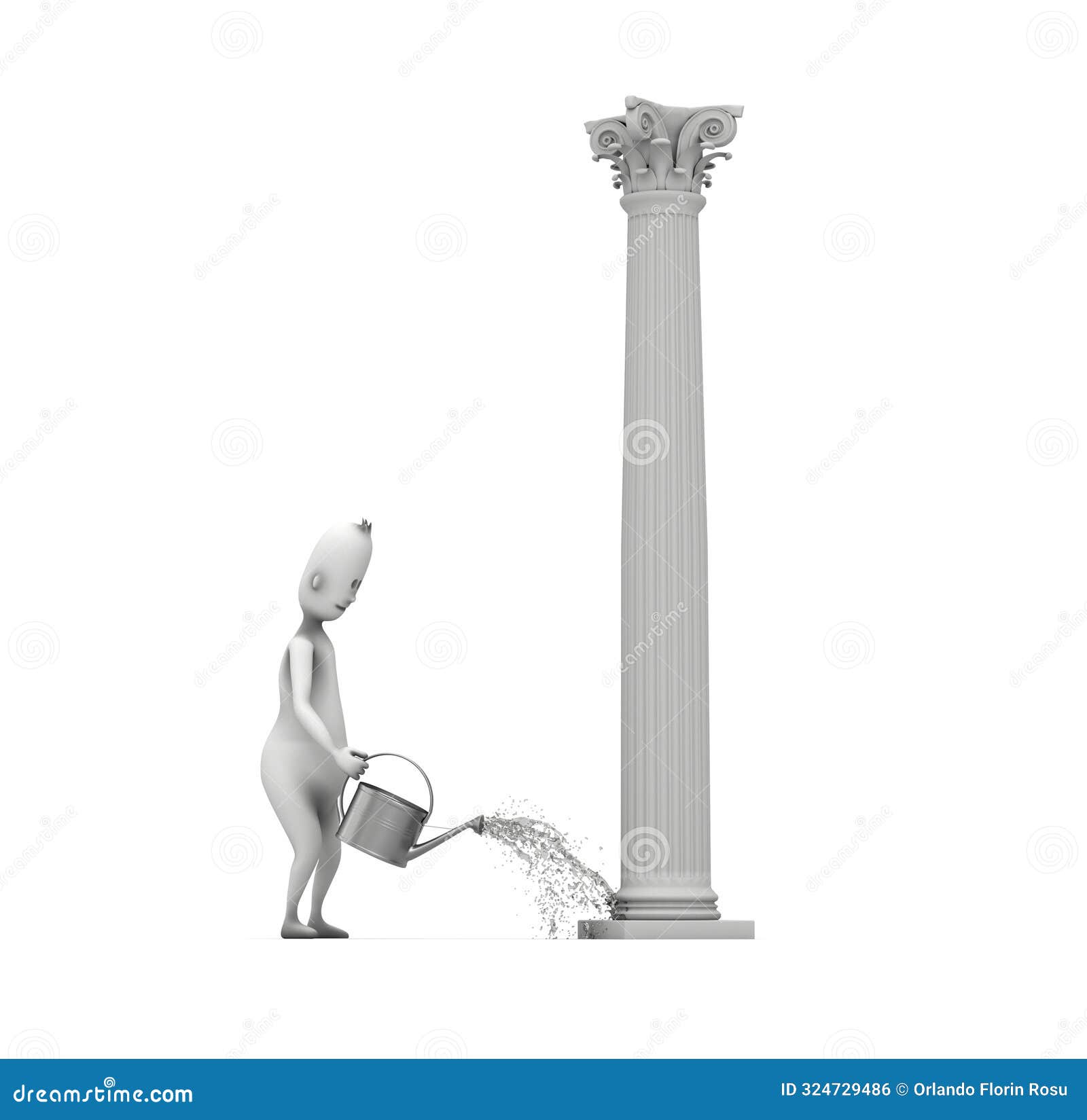 Human Character Watering a Roman Column. T Stock Illustration ...