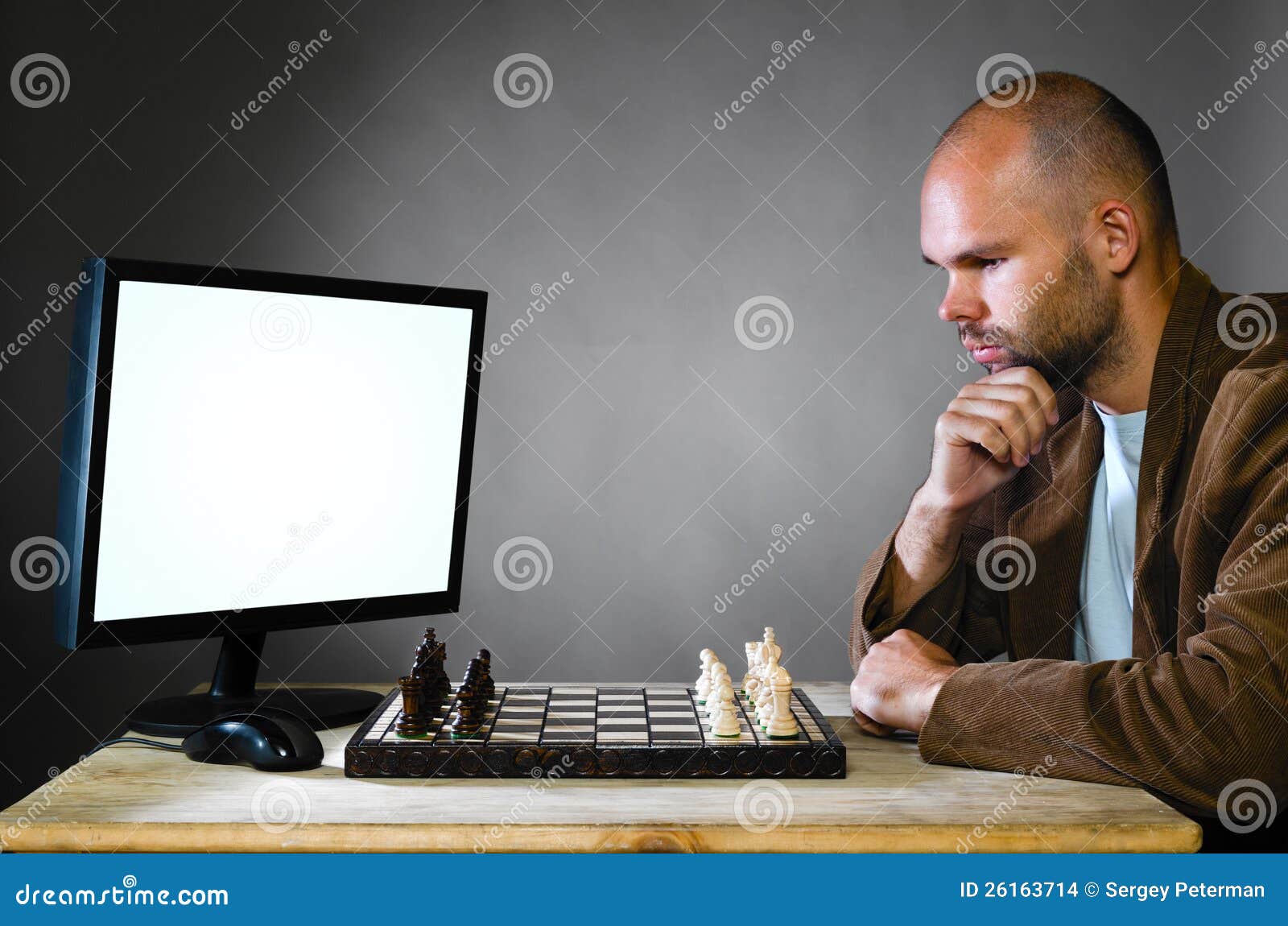 Human Chess Player Against Computer Stock Photo - Image of bald, choice ...