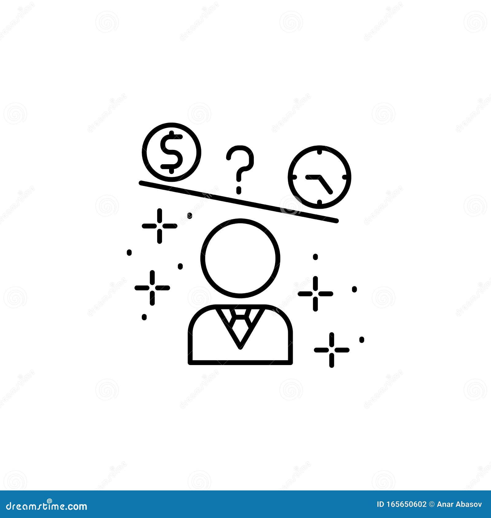 Clock And Dollar Coin On Scales Thin Line Icon. Scale Balance Money And ...