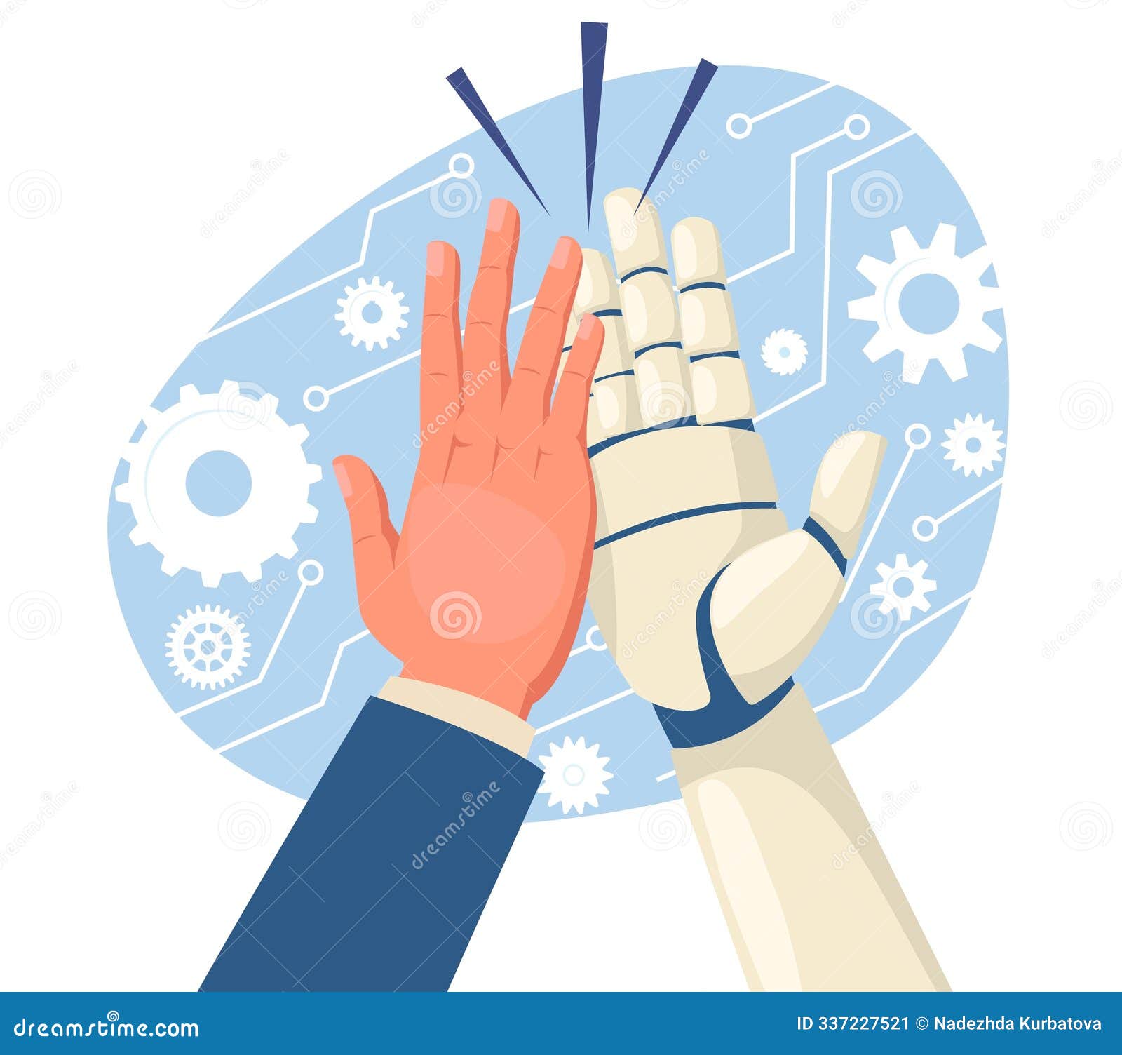 Human Collaboration with Artificial Intelligence. Cartoon Bionic Hand ...