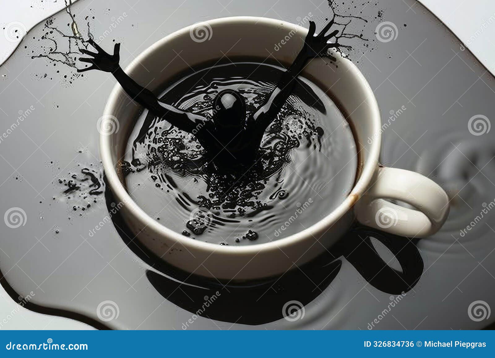 A Human Coming Out of a Cup of Black Coffee Stock Photo - Image of ...