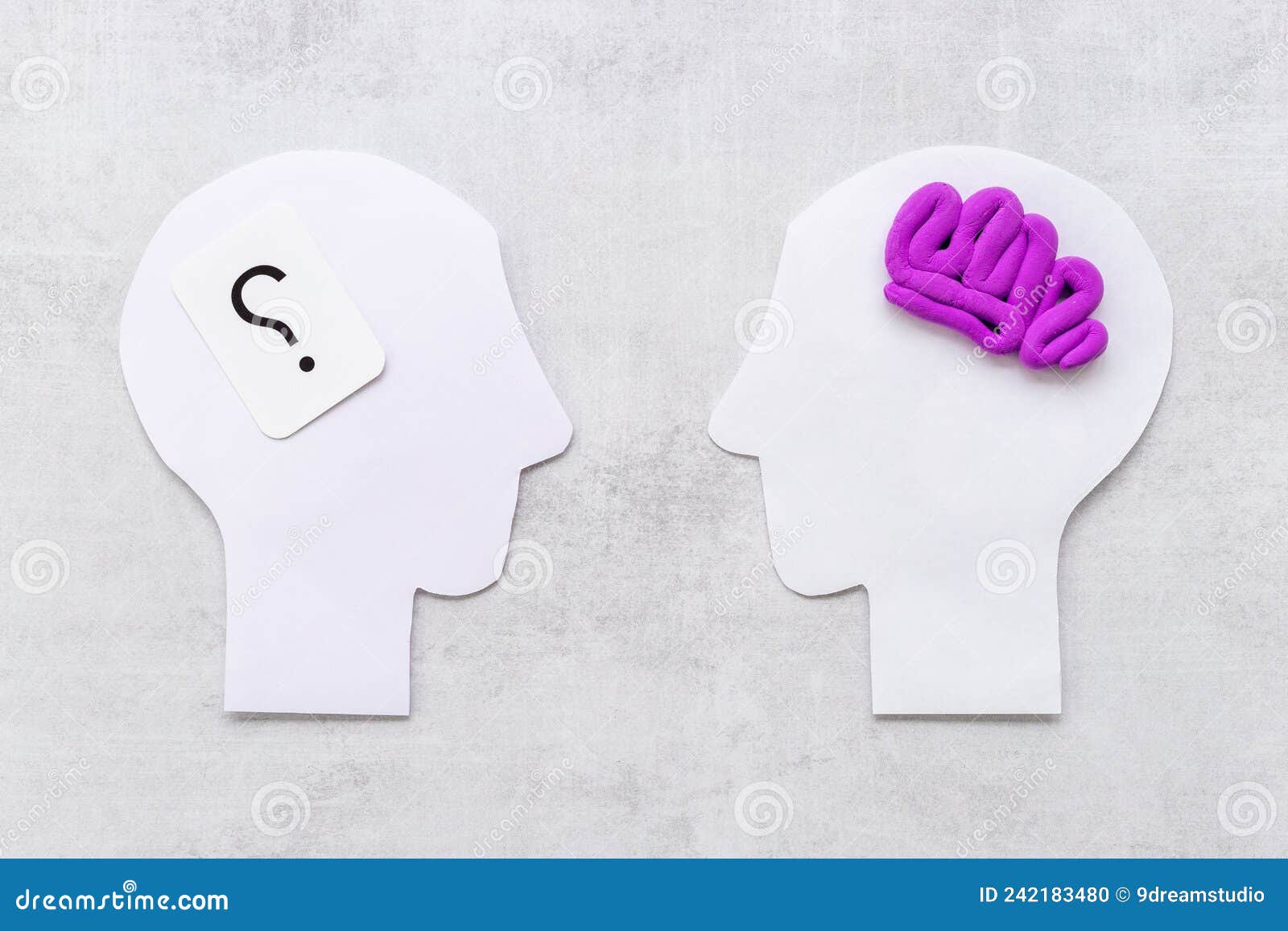 Human Connection and Communication. Brain on Two Paper Human Heads ...