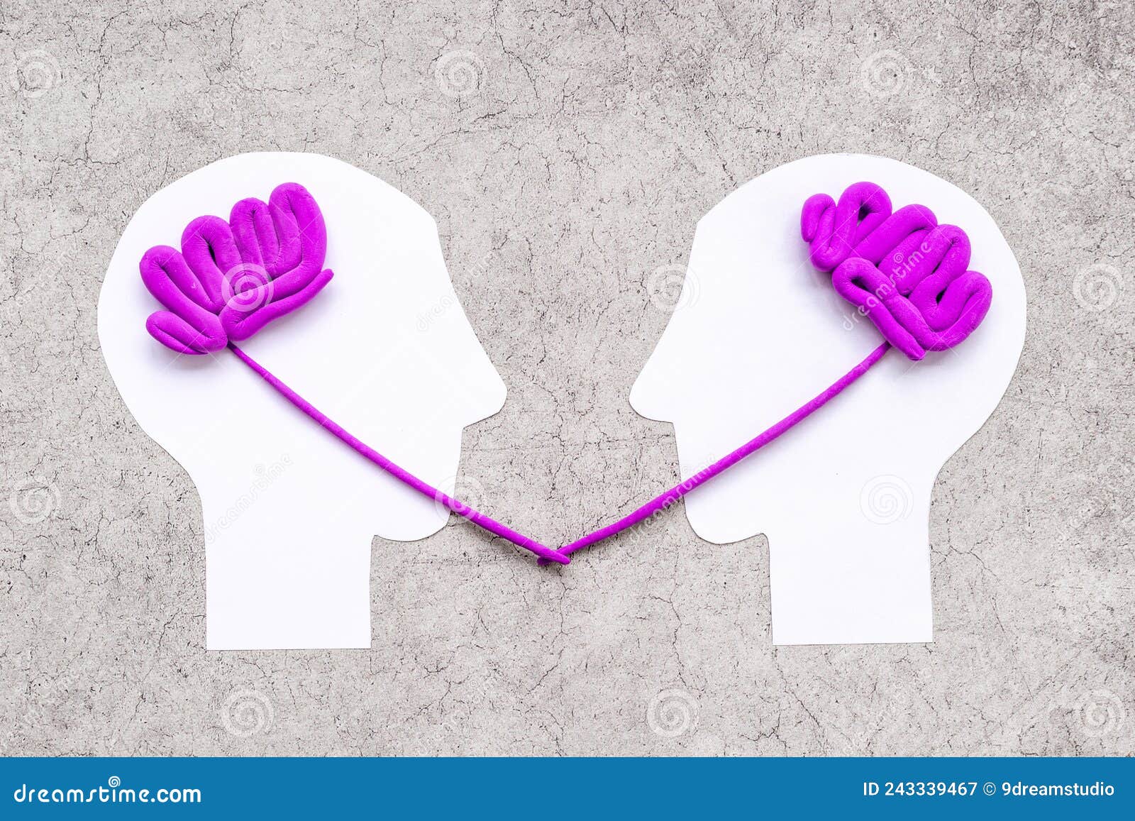 Human Connection and Communication. Brain on Two Paper Human Heads ...