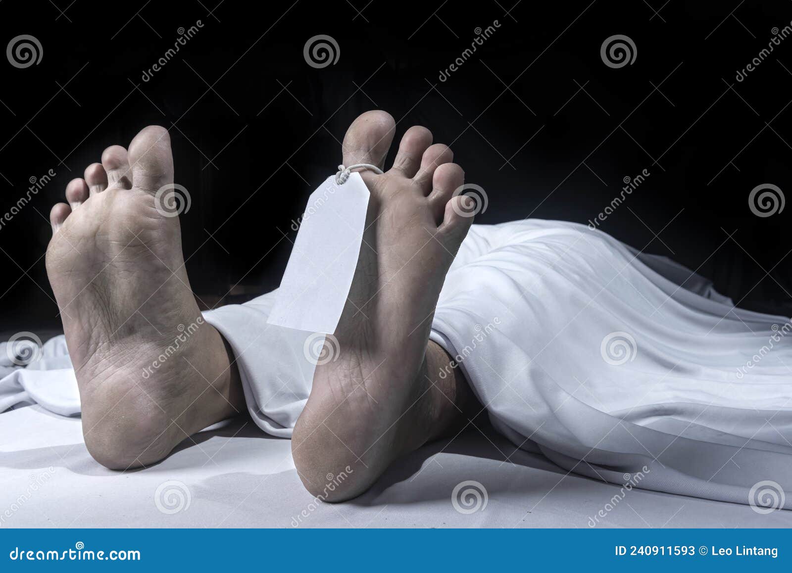 Human Corpse Covered with a Sheet and Name Tag on Toe Stock Image ...