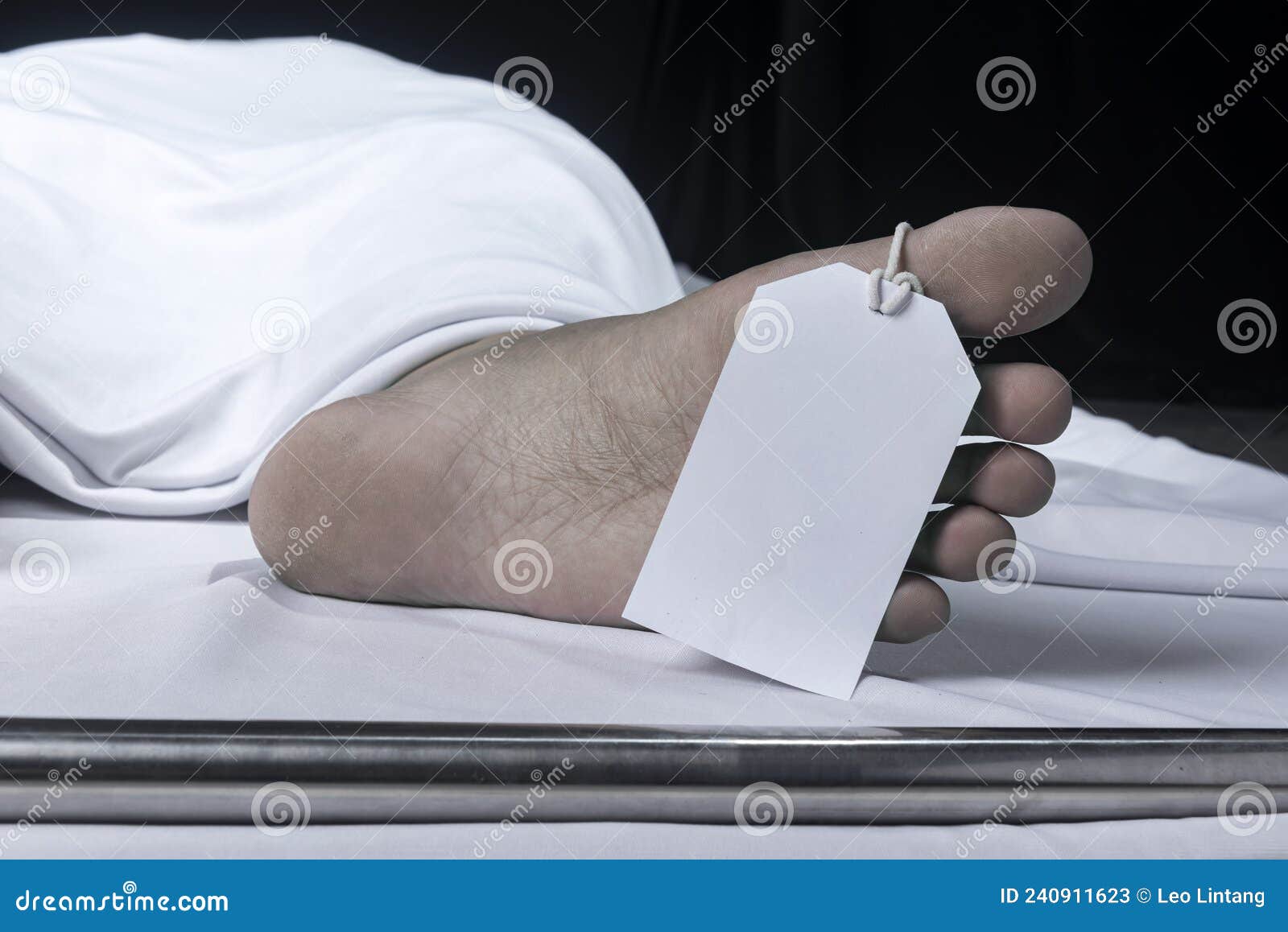 Human Corpse Covered with a Sheet and Name Tag on Toe Stock Image ...