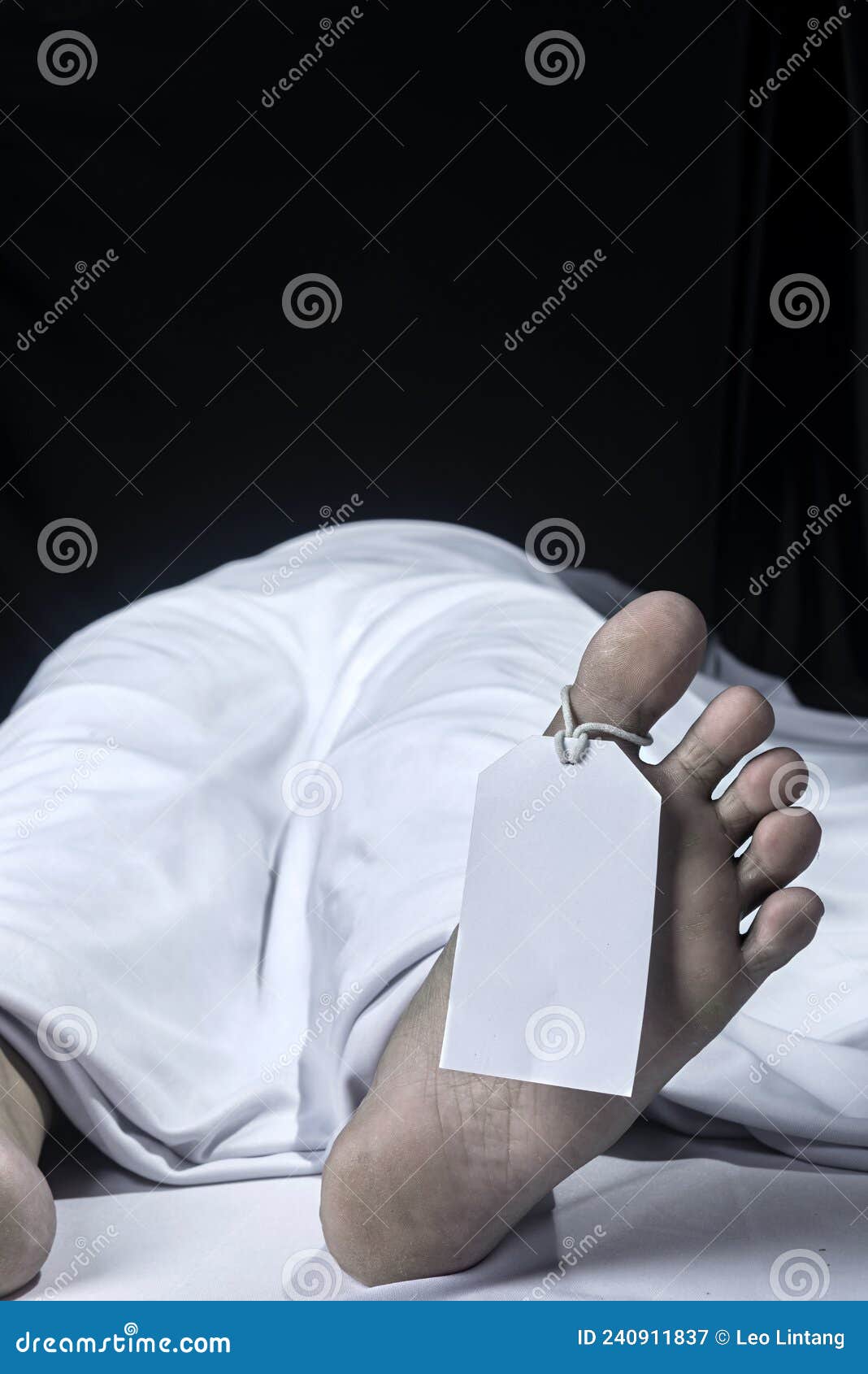 Human Corpse Covered with a Sheet and Name Tag on Toe Stock Image ...