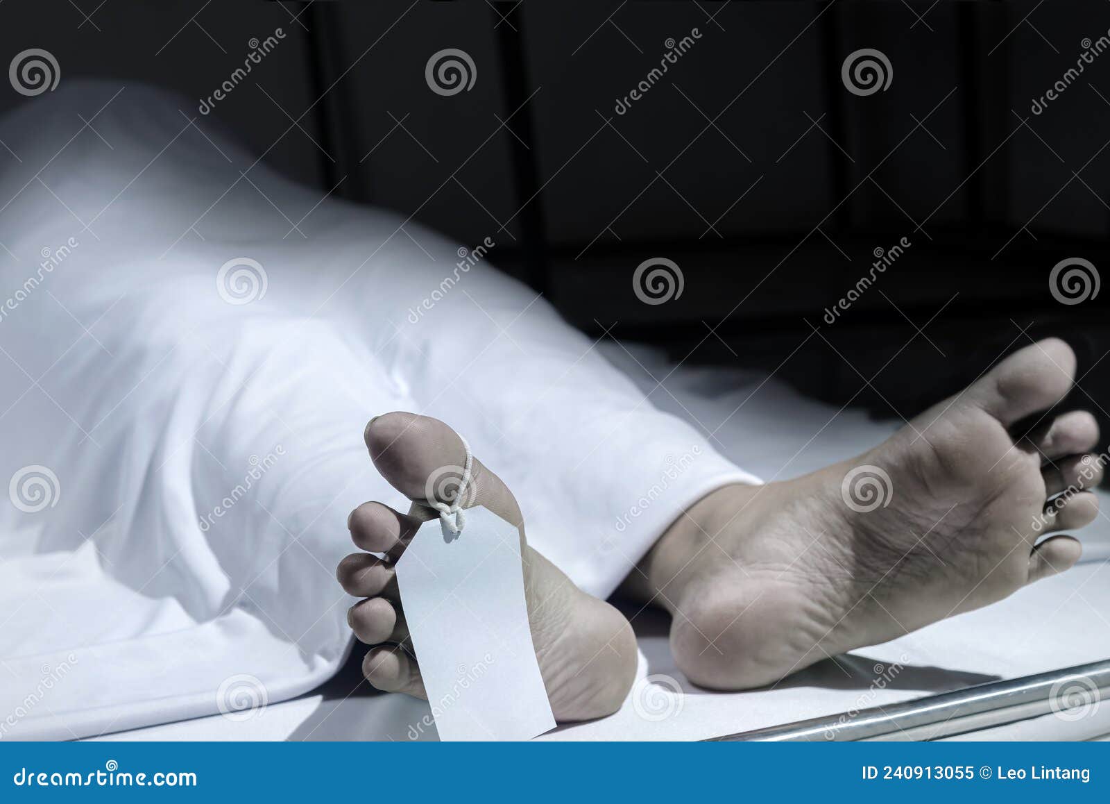 Human Corpse Covered with a Sheet and Name Tag on Toe Stock Image ...