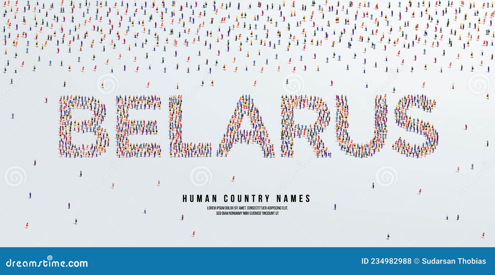 Human Country Name Belarus. Large Group of People Form To Create ...