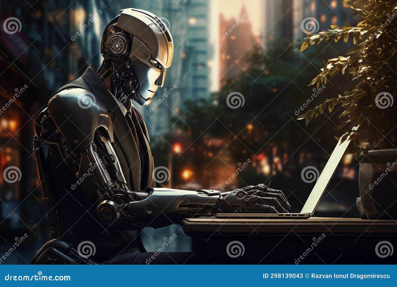 A Human Cyborg Businessman on a Laptop Symbolizing the Future of ...