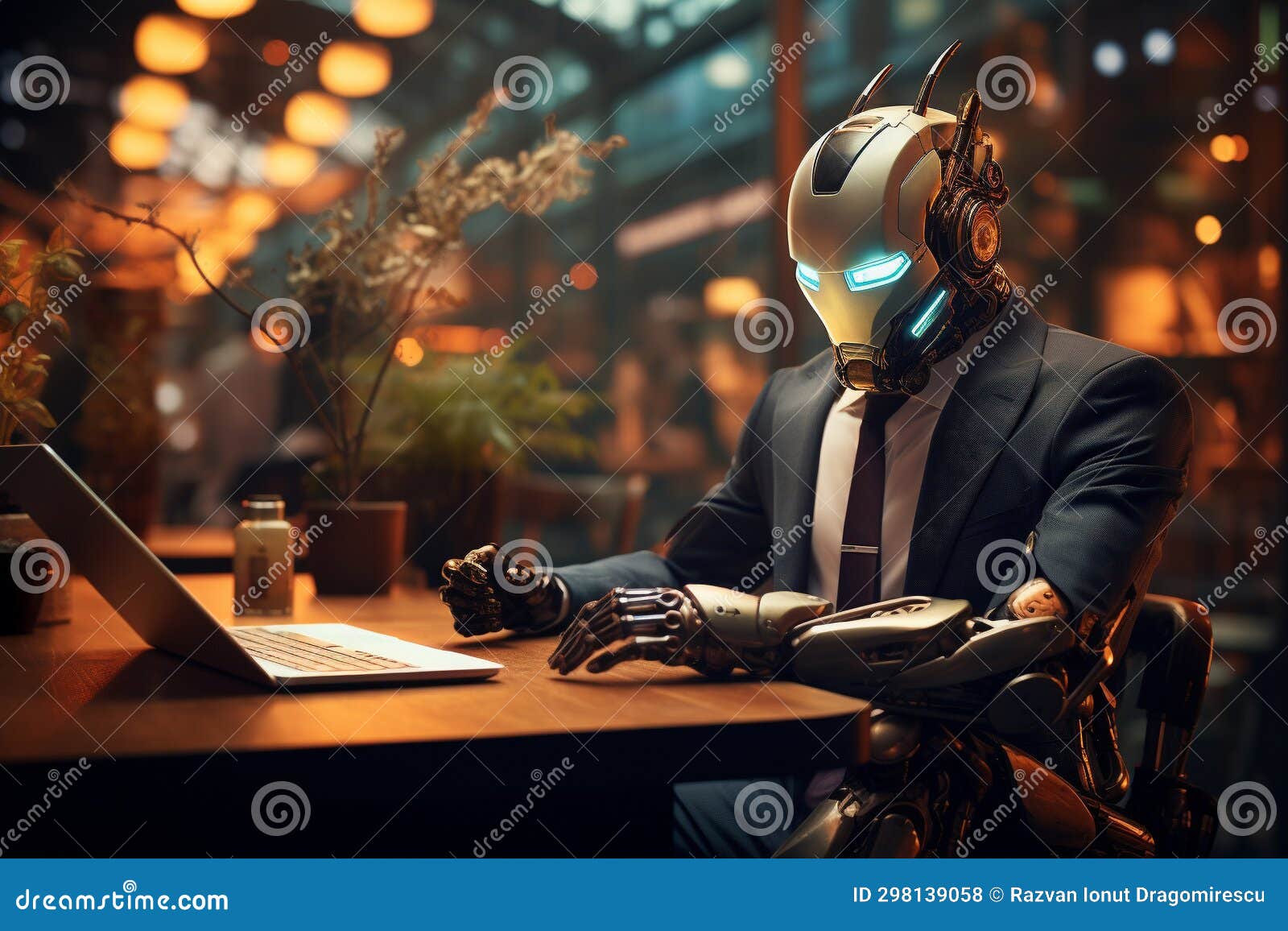 A Human Cyborg Businessman on a Laptop Symbolizing the Future of ...