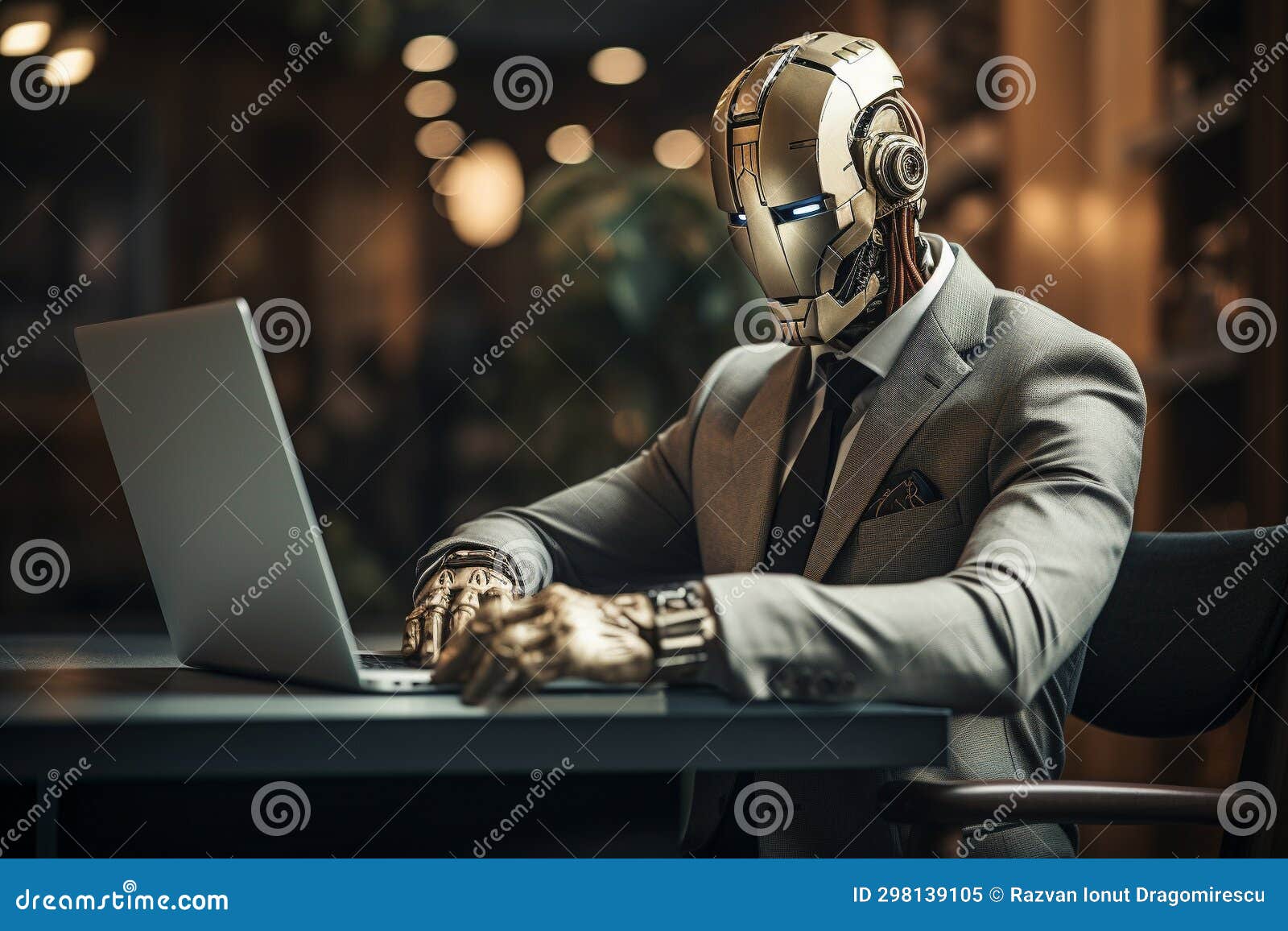 A Human Cyborg Businessman on a Laptop Symbolizing the Future of ...