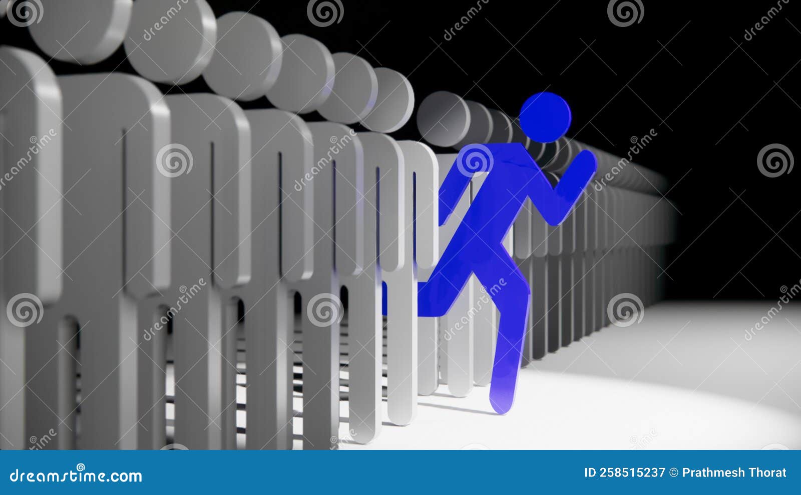 Human 3d Blue Stick Figure Standing Out from Crowd 3d Illustration ...