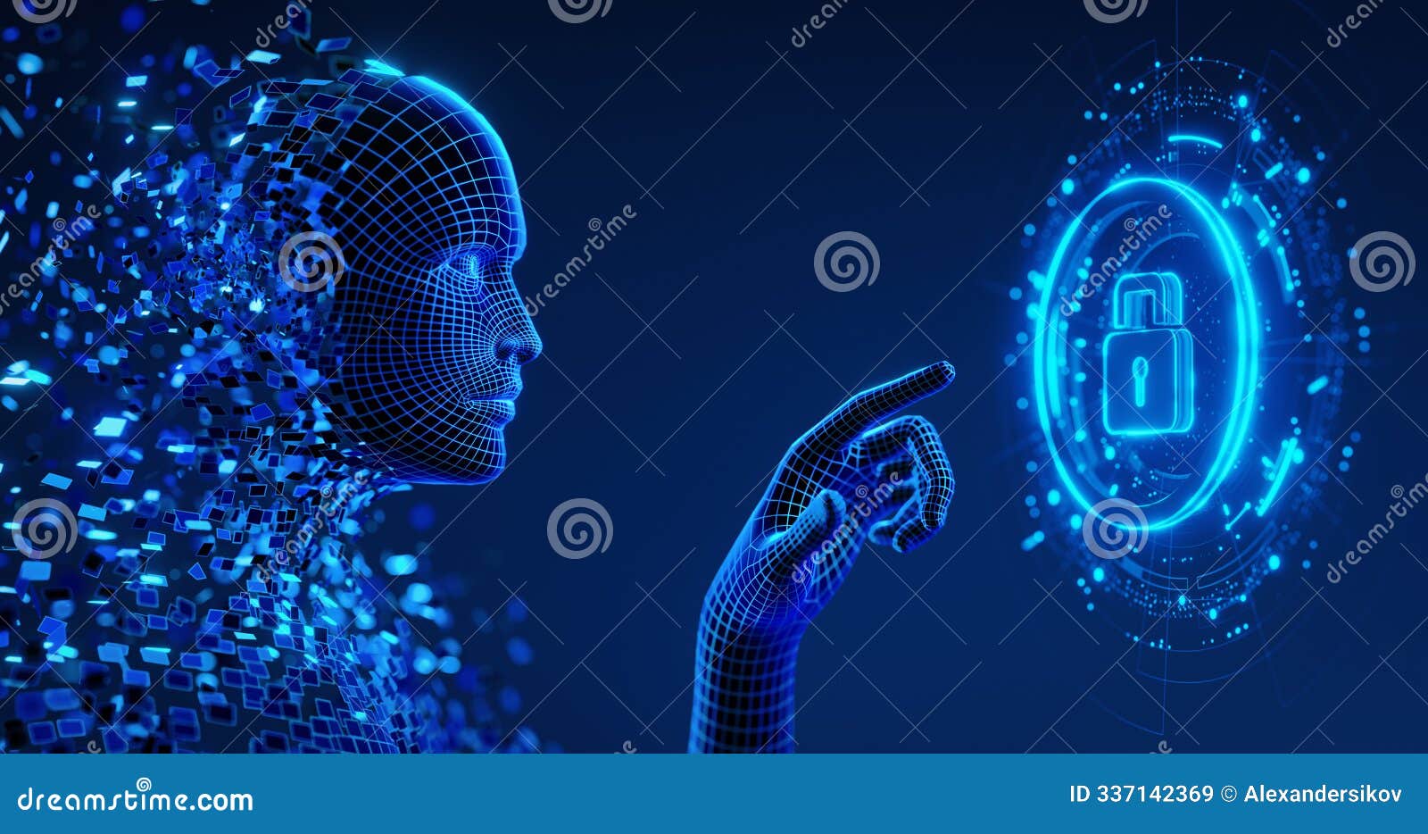 Human Digital Avatar As a Symbol of AI Presses a Virtual Button on ...