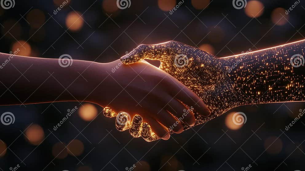 Human and Digital Handshake Symbolizing Connection and Technology Stock ...