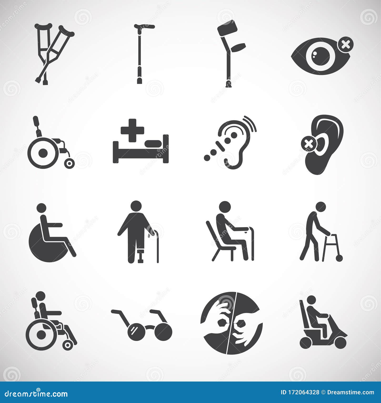Human Disabilities Related Icons Set on Background for Graphic and Web ...
