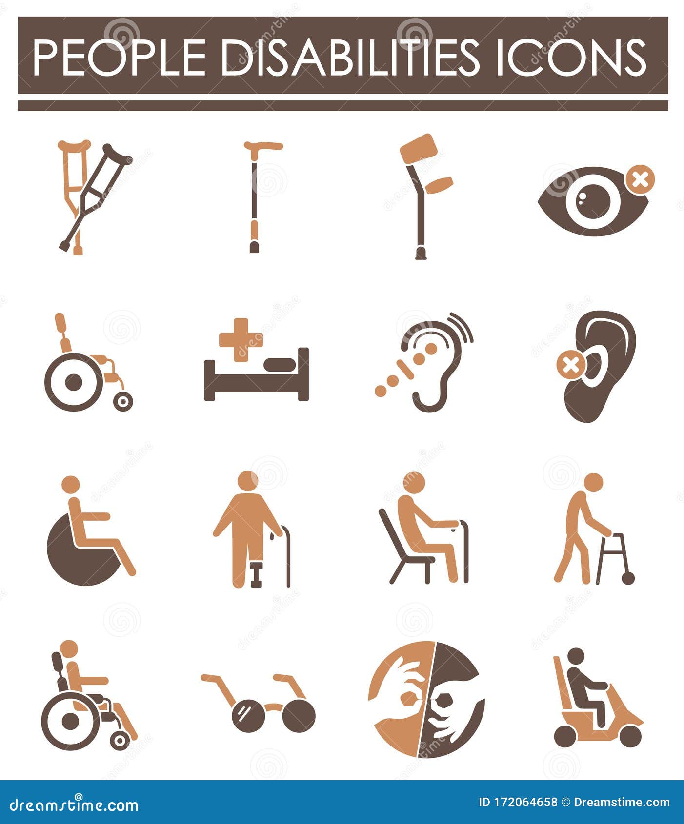 Human Disabilities Related Icons Set on Background for Graphic and Web ...