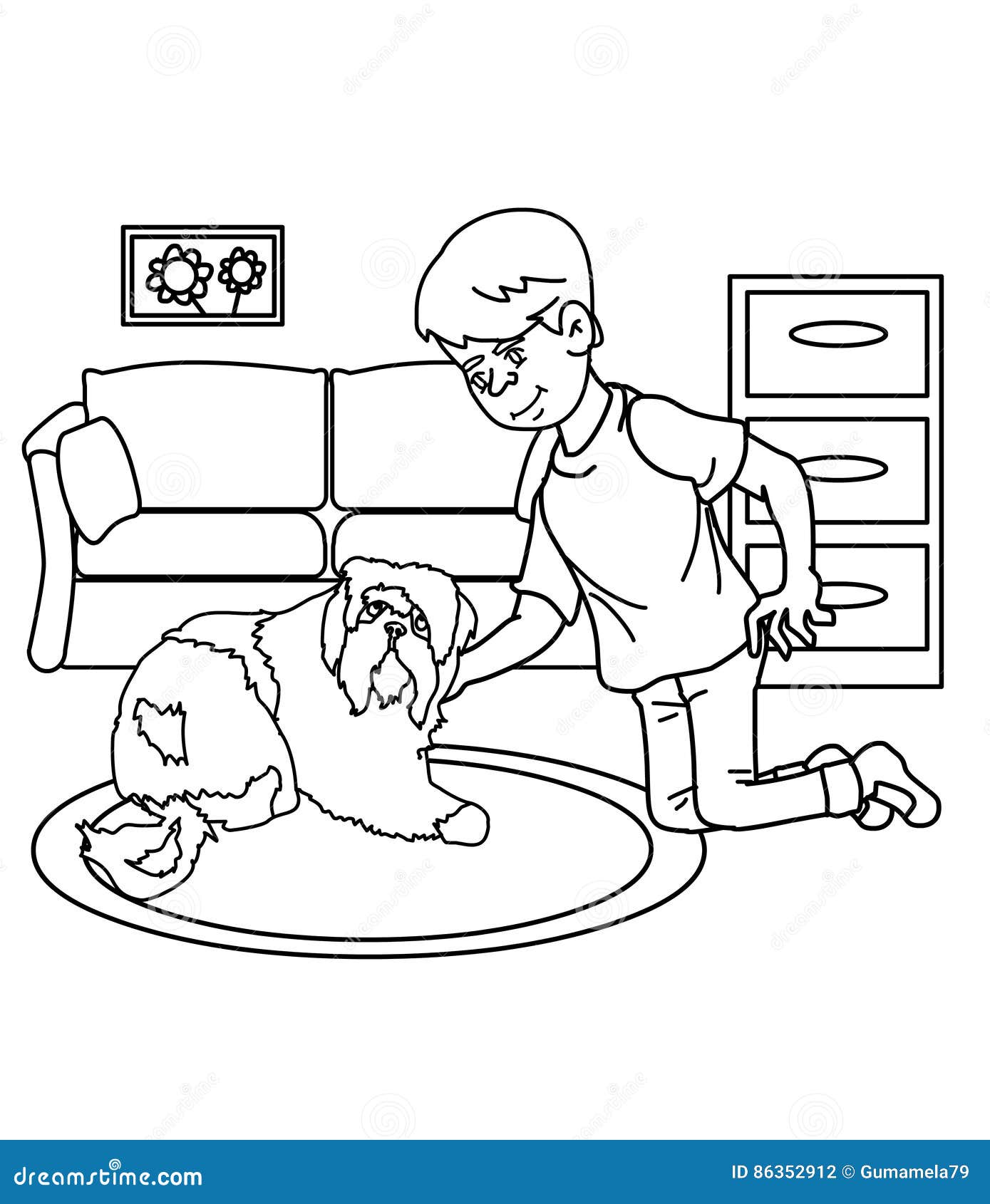 Human and Dog Coloring Page Stock Illustration - Illustration of ...