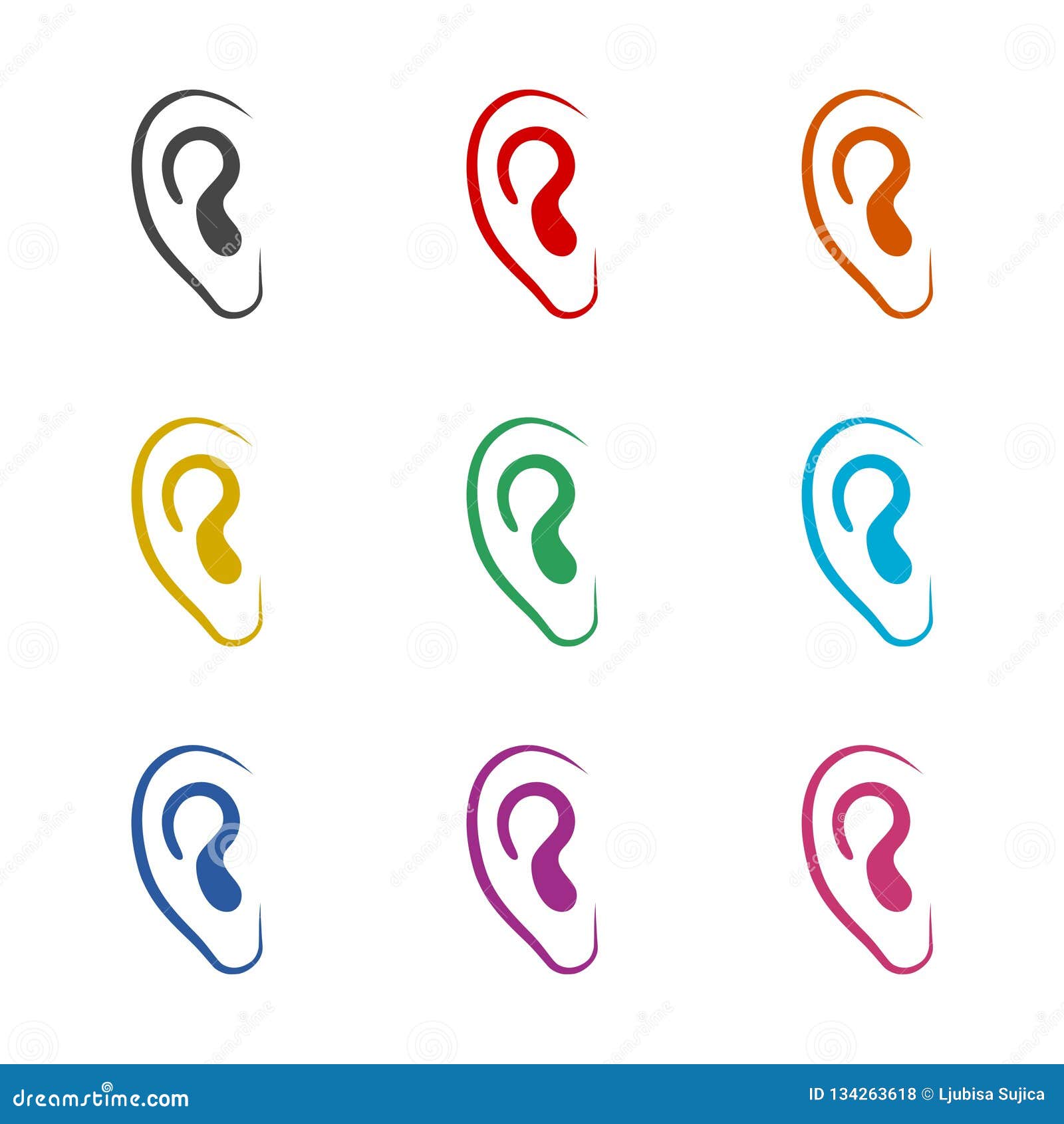 Human ear icon, color set stock vector. Illustration of listen - 134263618