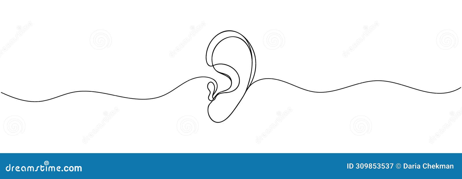 Human Ear: One Line, Continuous Line. Linear Contour of the Ear ...