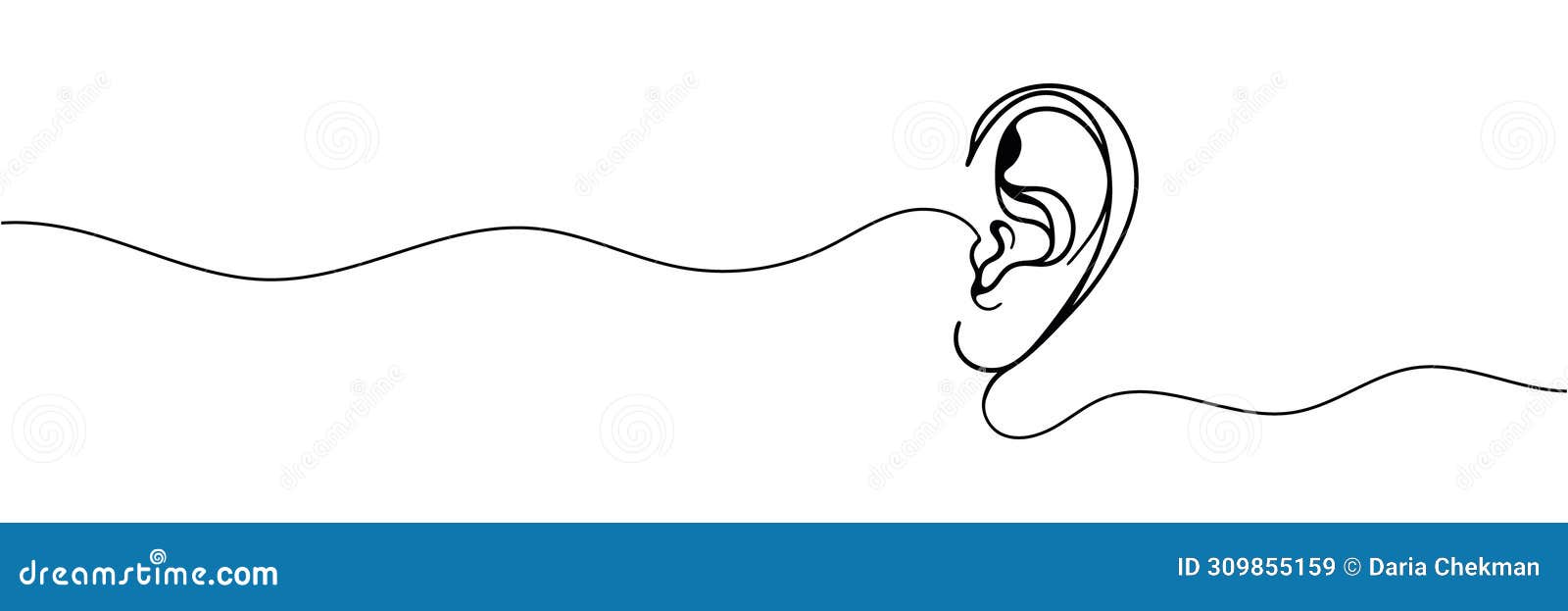 Human Ear: One Line, Continuous Line. Linear Contour of the Ear ...