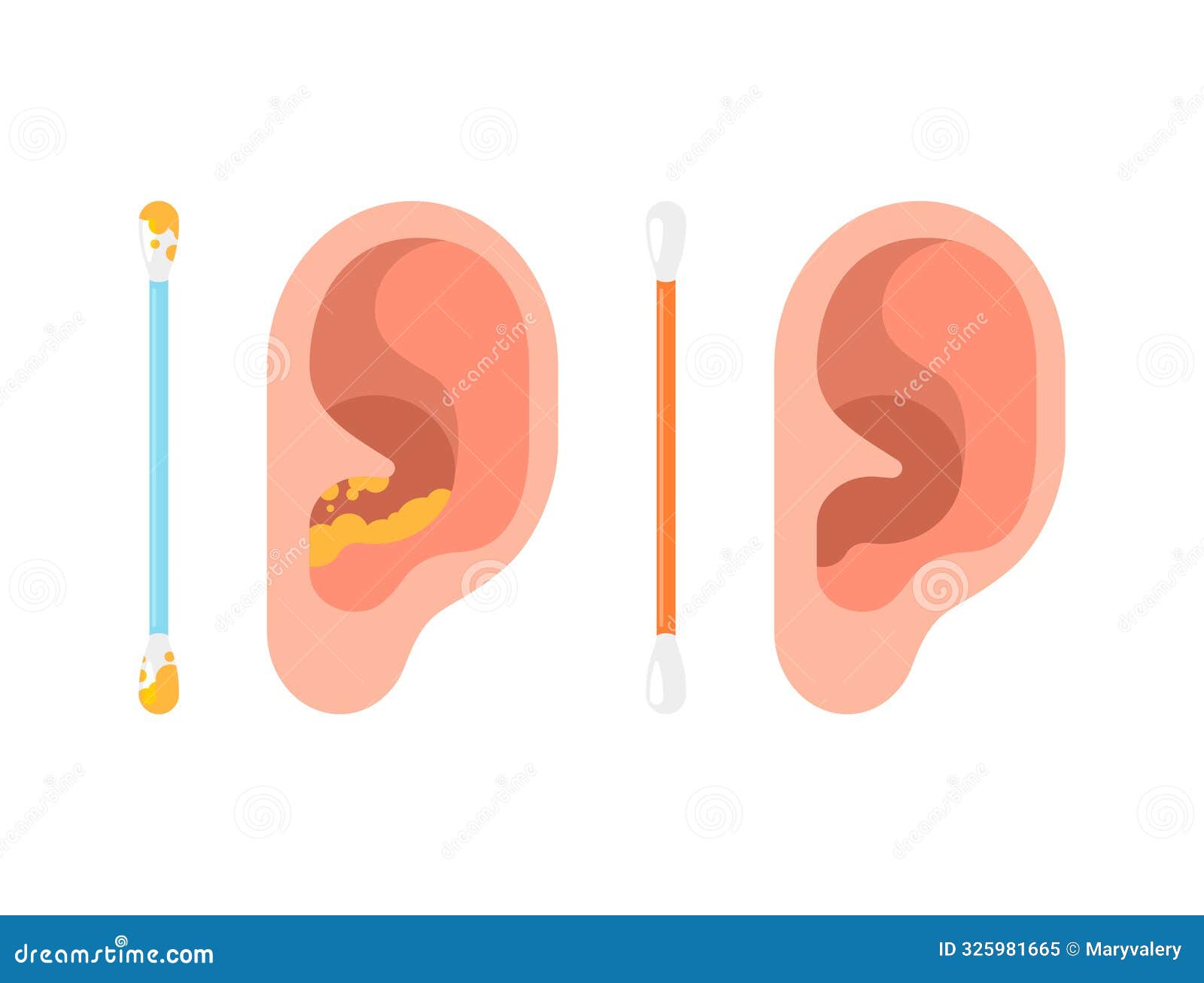 Human Ear and Ear Stick. Ear Cleaning Stick Stock Vector - Illustration ...